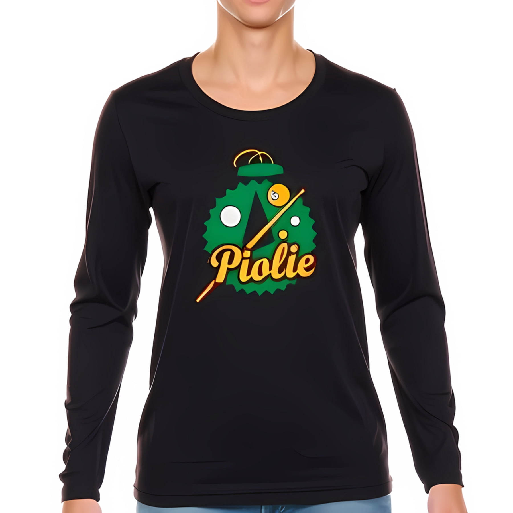 Stylish Long Sleeve Black T-Shirt with Retro Billiard Cue and Balls ...