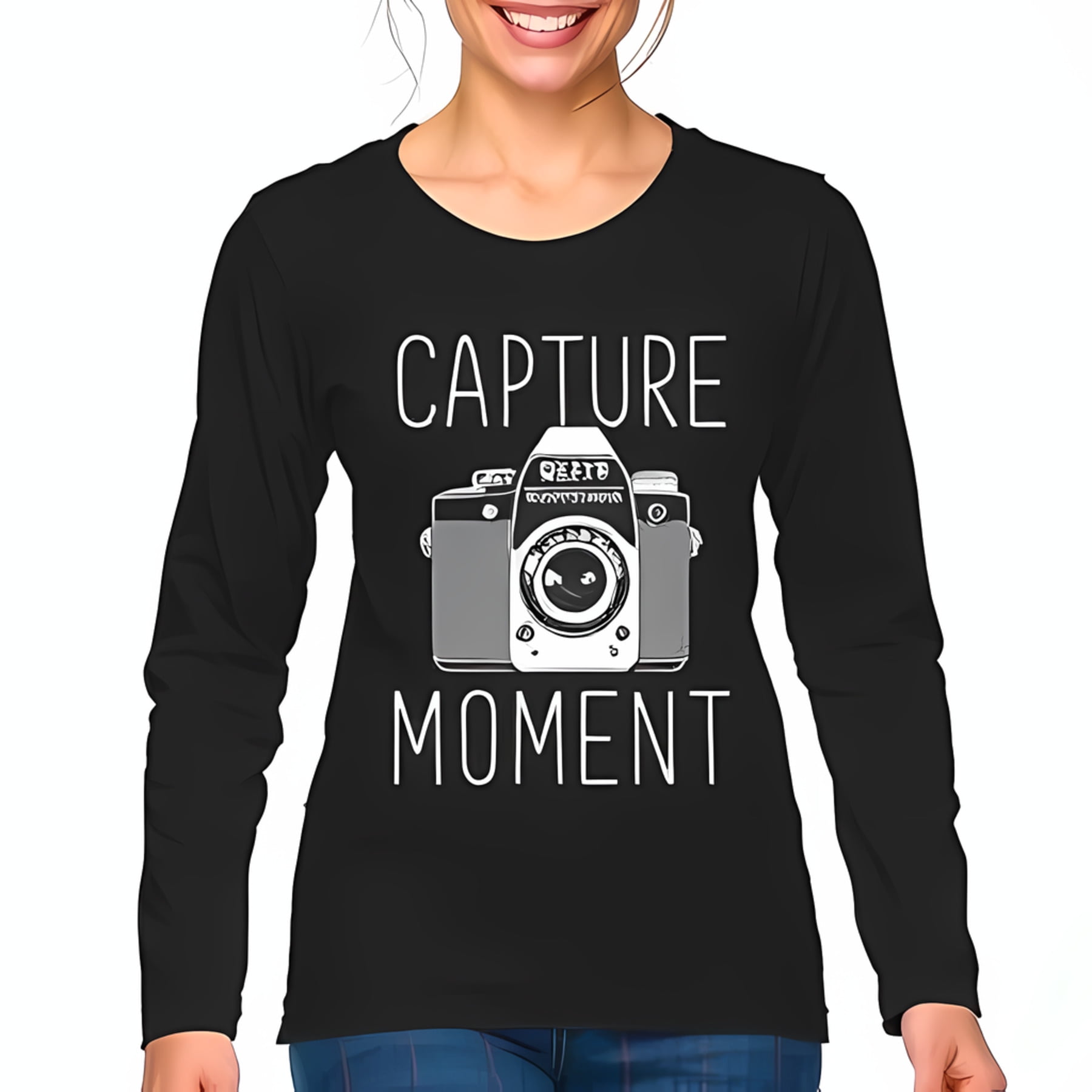 Stylish Long Sleeve T-Shirt for Women Men - Artistic Camera Design with ...