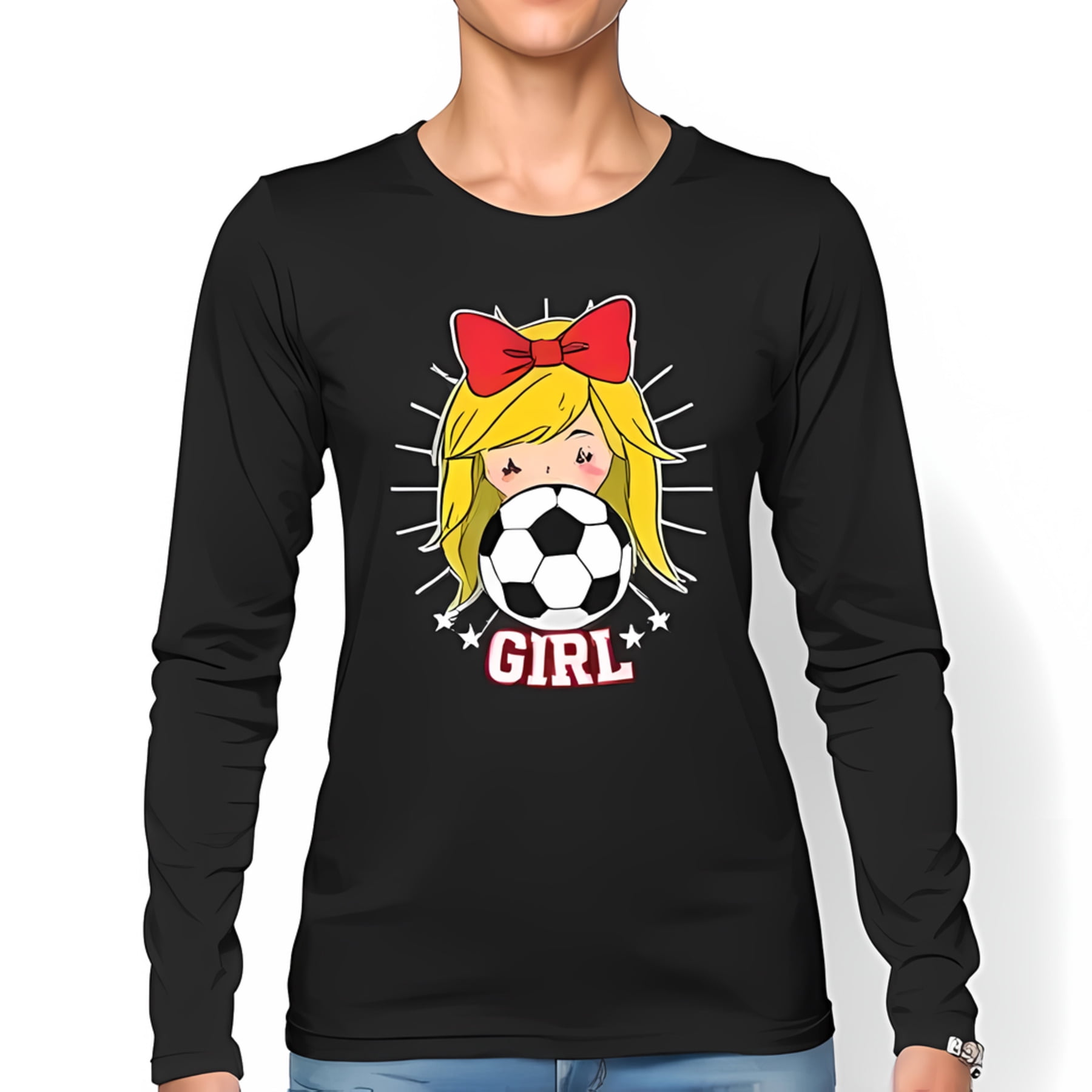 Stylish Long Sleeve T-Shirt for Girls - Soccer Graphic Design with ...