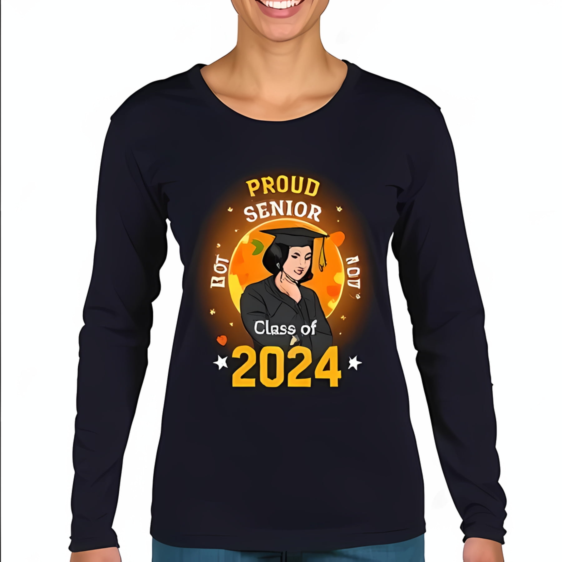 Stylish Long Sleeve T-Shirt for Graduating Class of 2024 - Cartoon ...