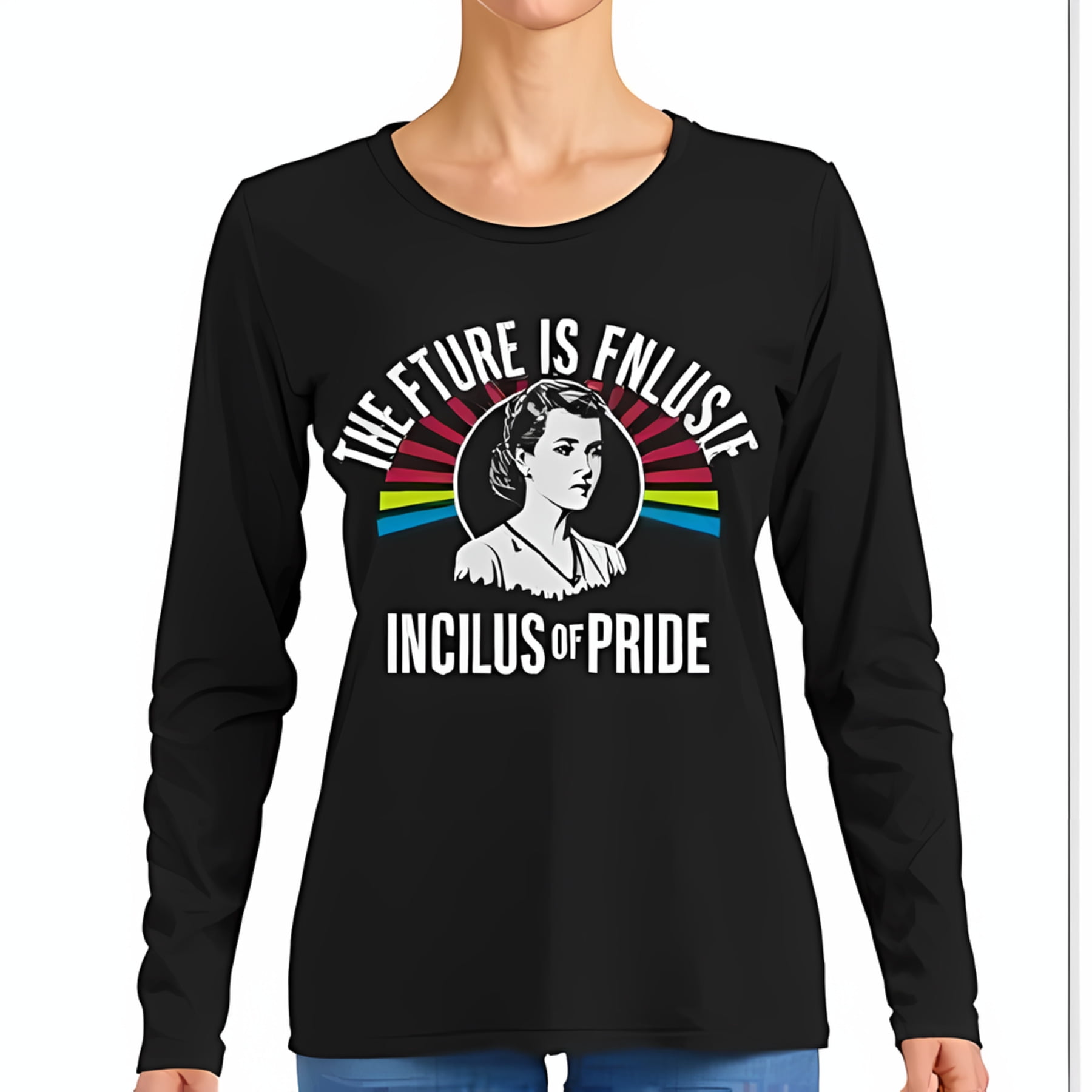 Stylish Long Sleeve T-Shirt with Bold Rainbow Graphic Design ...
