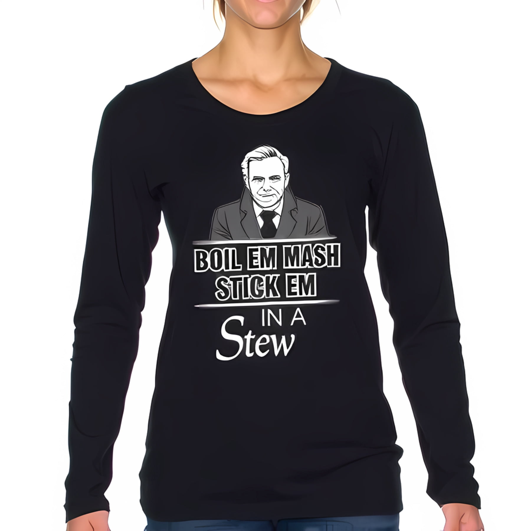 Stylish Long Sleeve T-Shirt with Ramsay Graphic & " Boil 'em Mash 'em ...