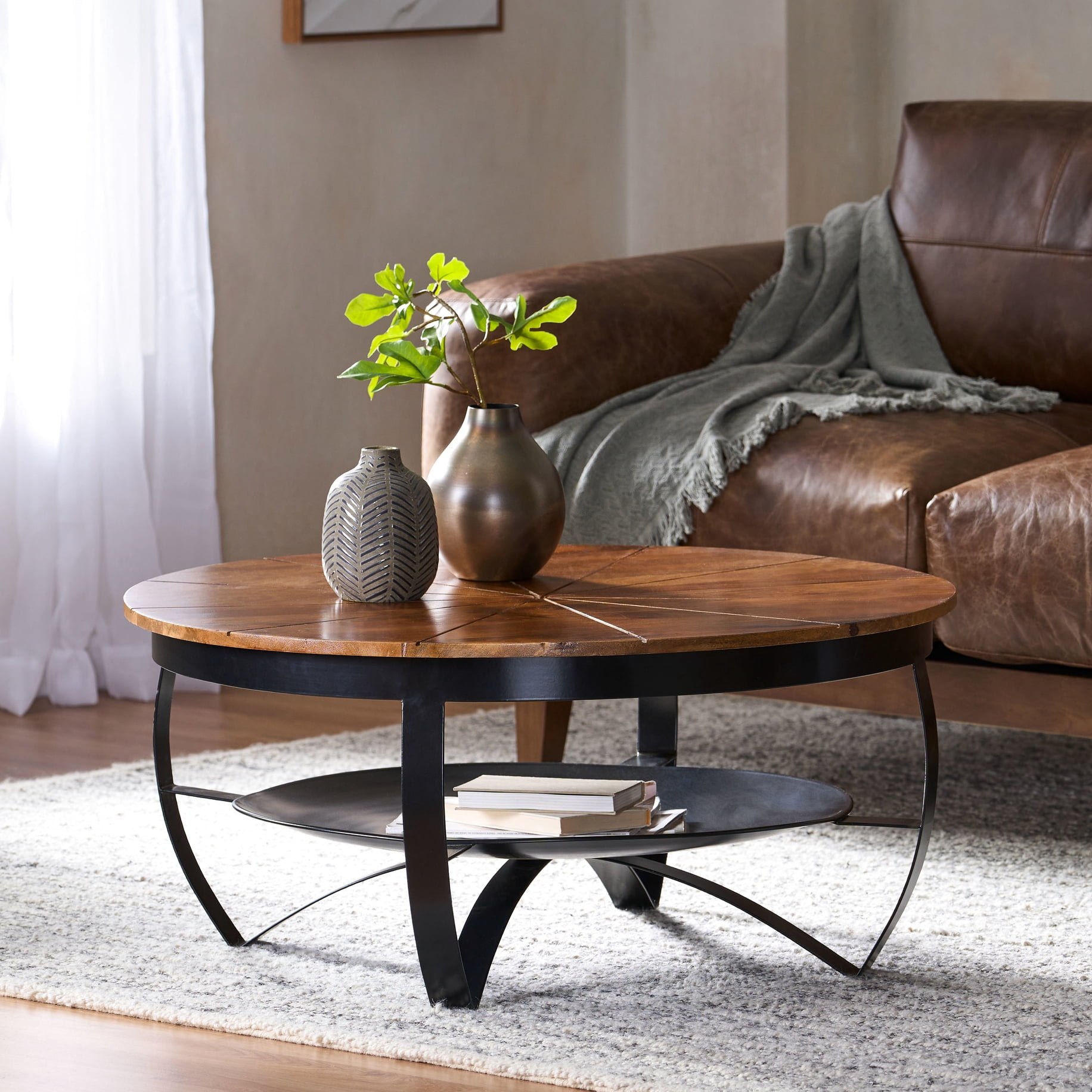 Stylish Mango Wood And Metal Coffee Table - Curved Legs, Adds A ...