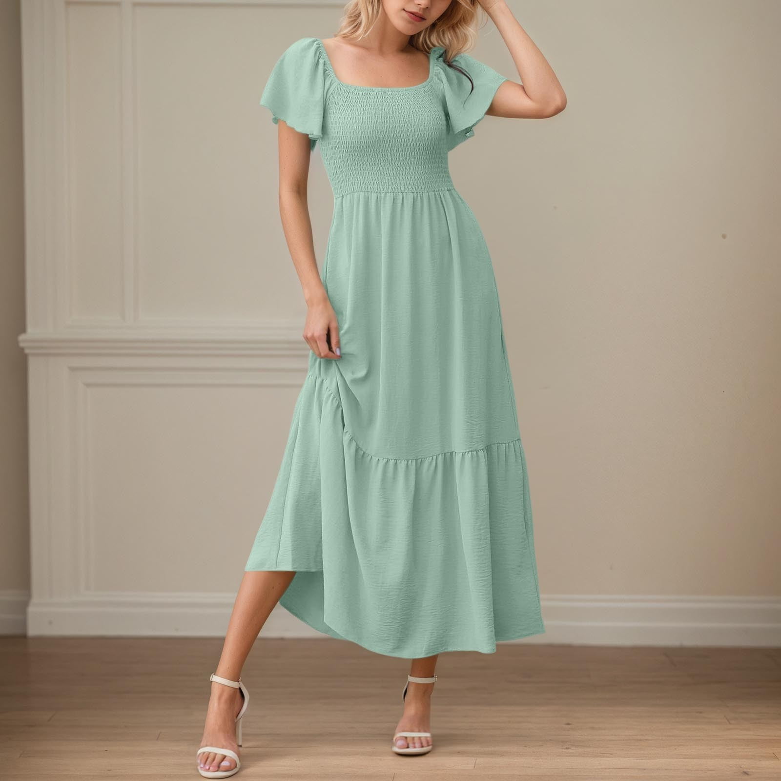 Stylish Maxi Dresses for Women with Square Neck Design Flutter Sleeves ...