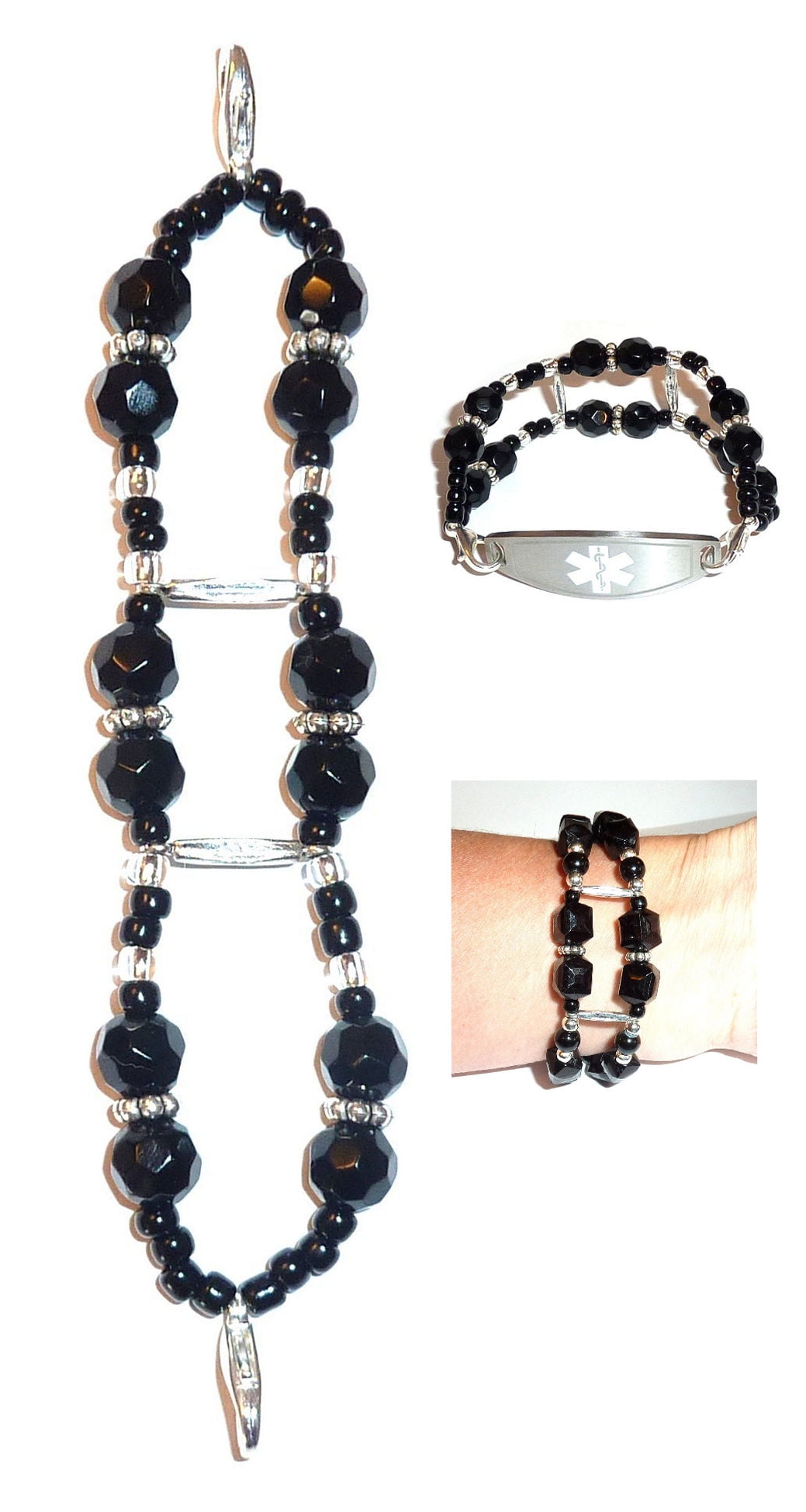 Stylish Medical Alert Bracelets Double Black Medical ID Replacement ...
