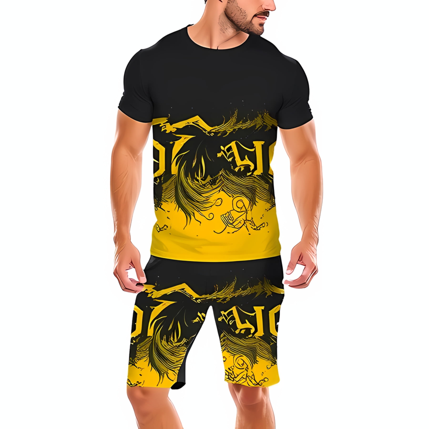 Stylish Men's Athletic T-Shirt and Shorts Set with Bold Mythical ...