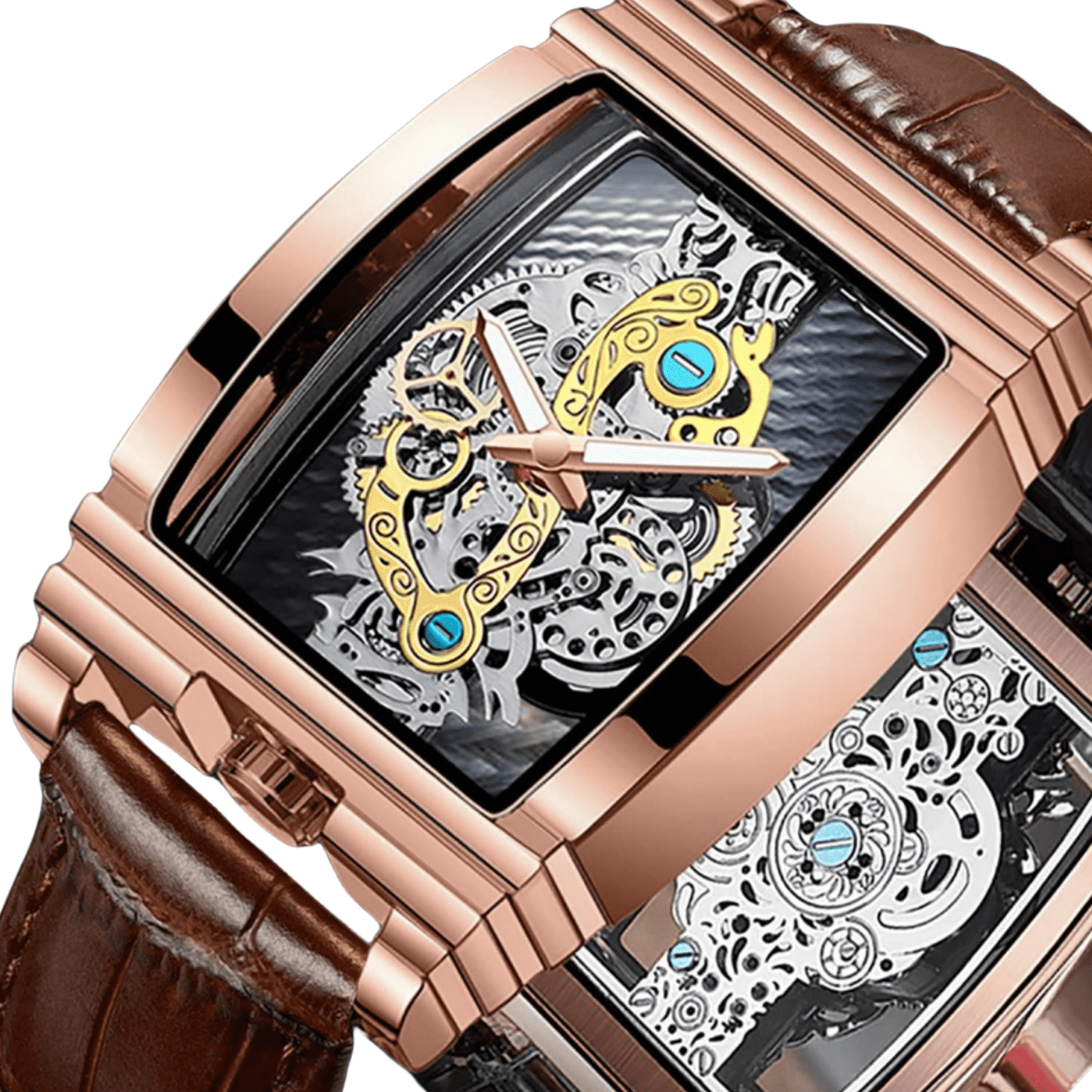 Stylish Men's Luxury Watch - Retro Skeleton Design, Rectangle Tonneau ...