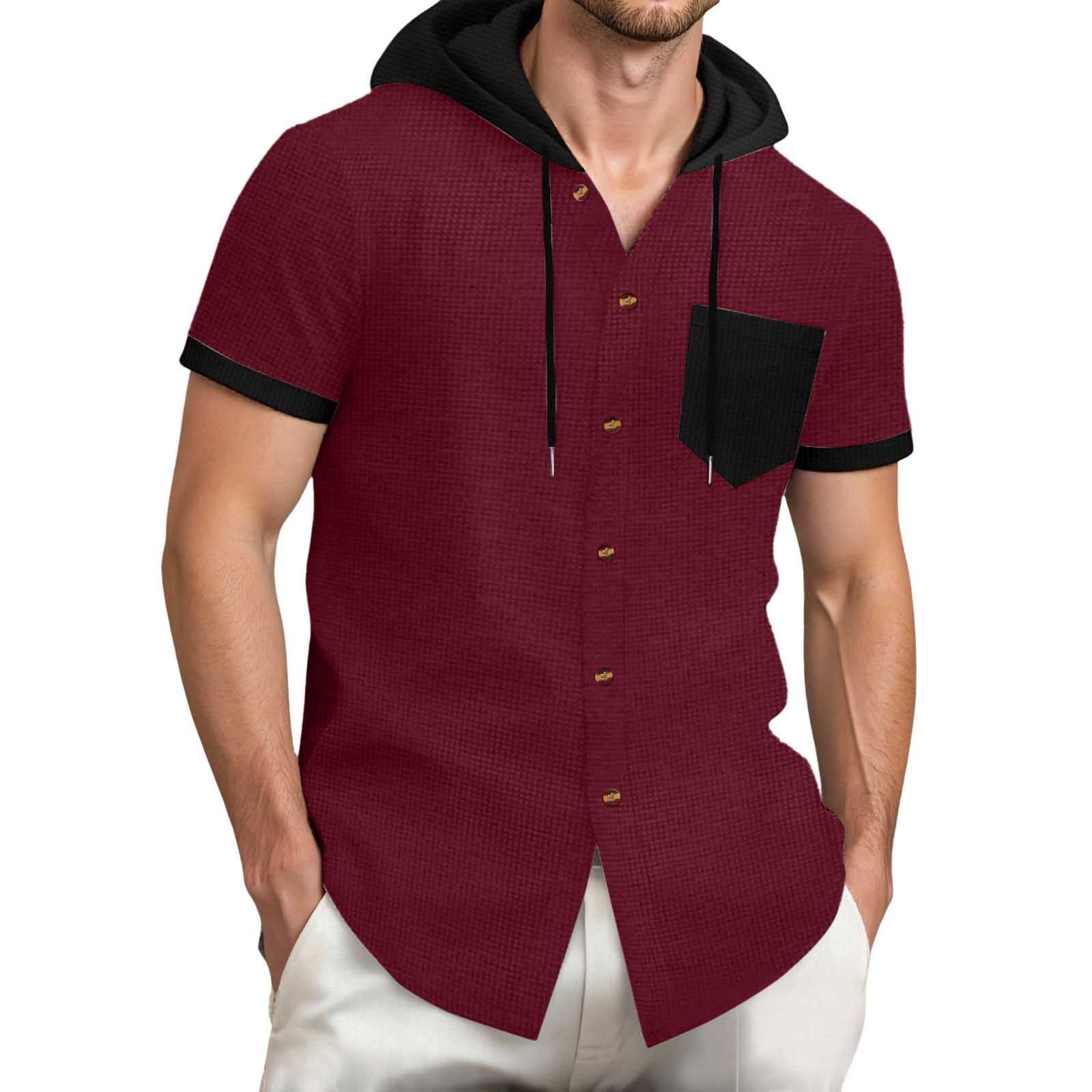 Stylish Men's Shirts For Casual Wear Hooded Button Up Shirt With Color ...