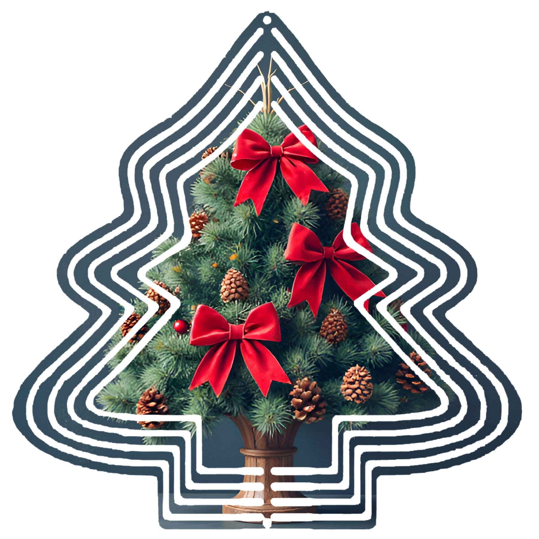 Stylish Metal Hanging Christmas Tree Wind Spinner - Festive Red Bows ...