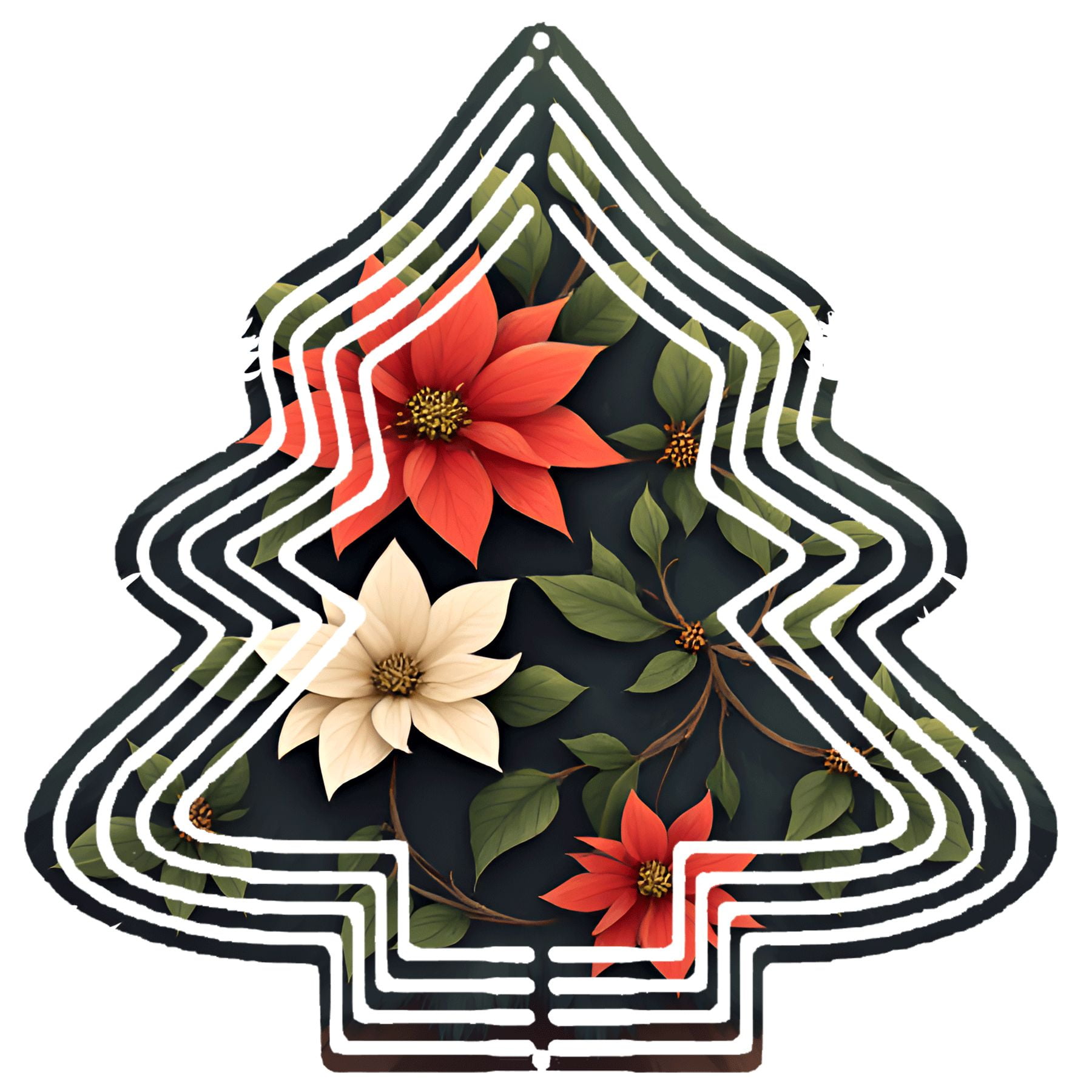 Stylish Metal Hanging Christmas Tree Wind Spinner - Floral Design with ...