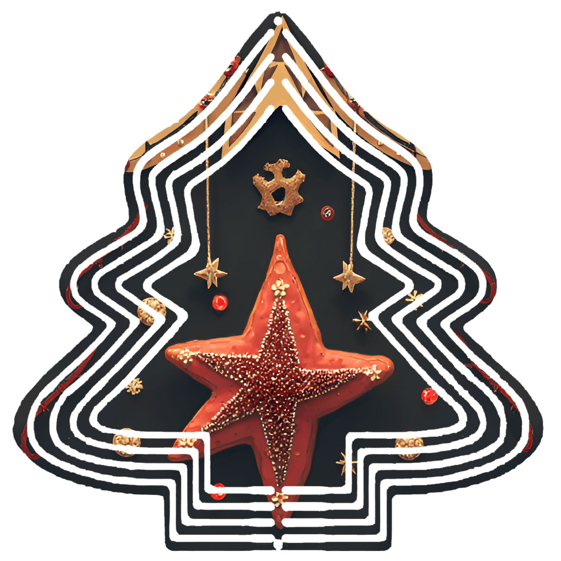 Stylish Metal Hanging Christmas Tree Wind Spinner - Star & Gear Design ...