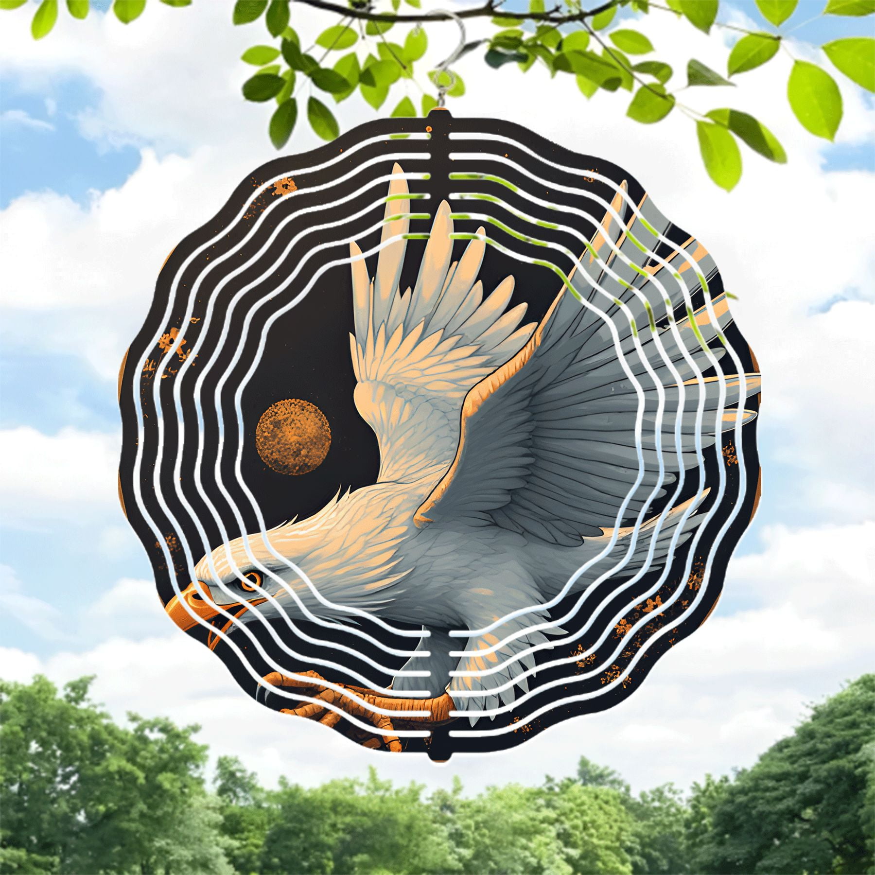 Stylish Metal Hanging Wind Spinner - Bird in Design with Concentric ...