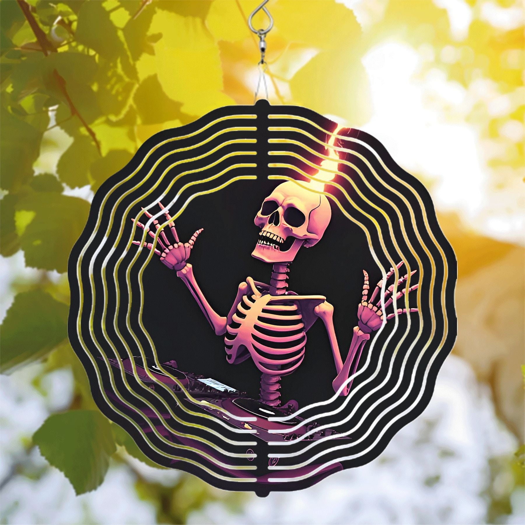 Stylish Metal Hanging Wind Spinner with Hypnotic Circular Patterns ...