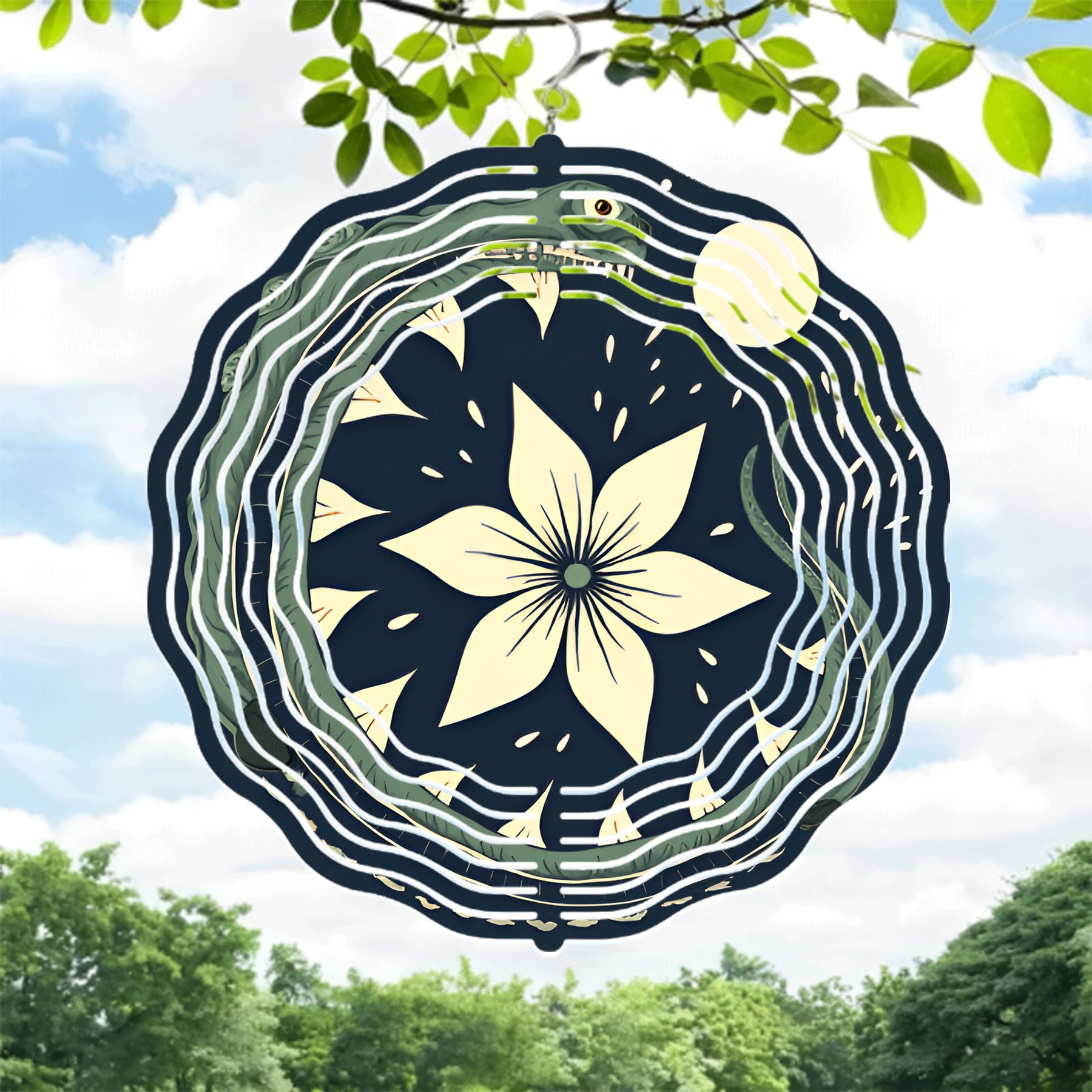 Stylish Metal Hanging Wind Spinner with Spiral Flower Design Dark Blue ...