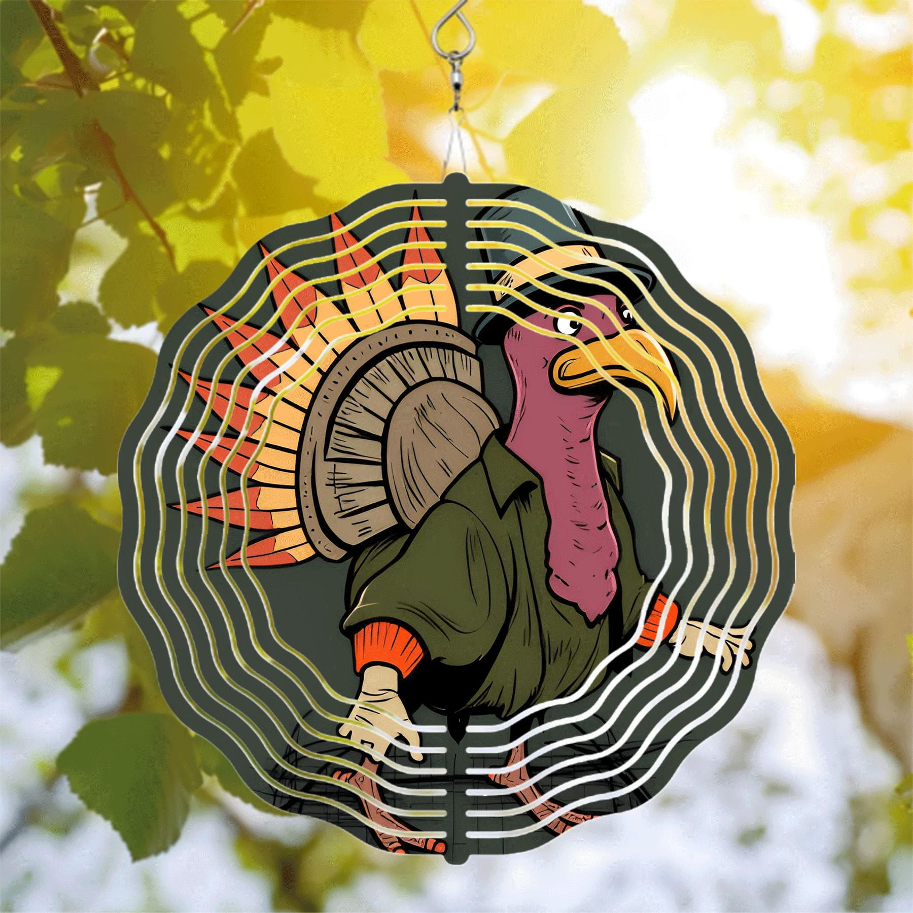 Stylish Metal Hanging Wind Spinner with Vibrant Turkey Design - Perfect ...