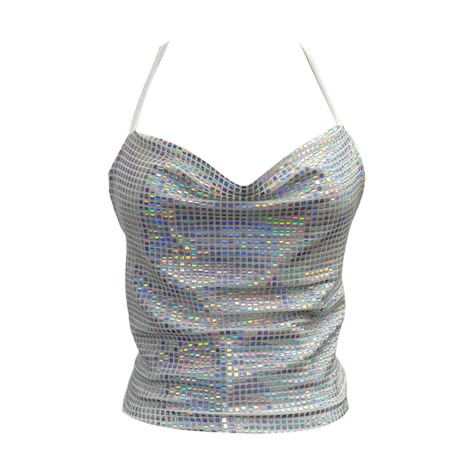 Stylish Metallic Sequin Short Crop Tank Top With Swing Neck 4 Piece ...