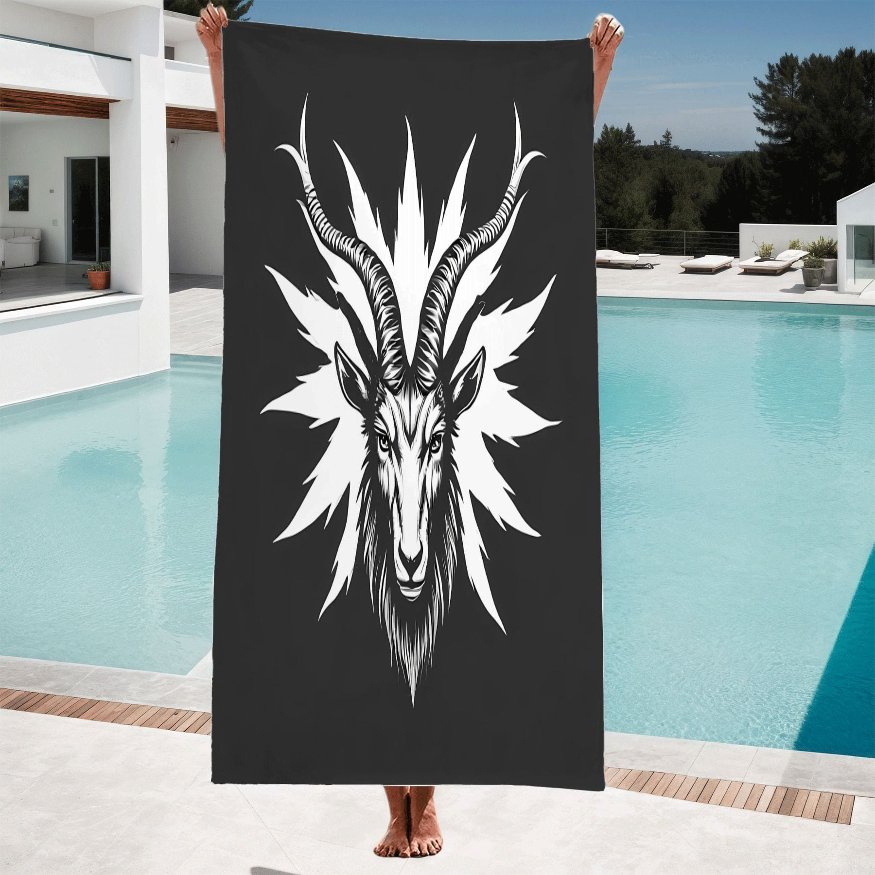 Stylish Minimalist Goat Design Bath Towel - Black & White Contrast ...