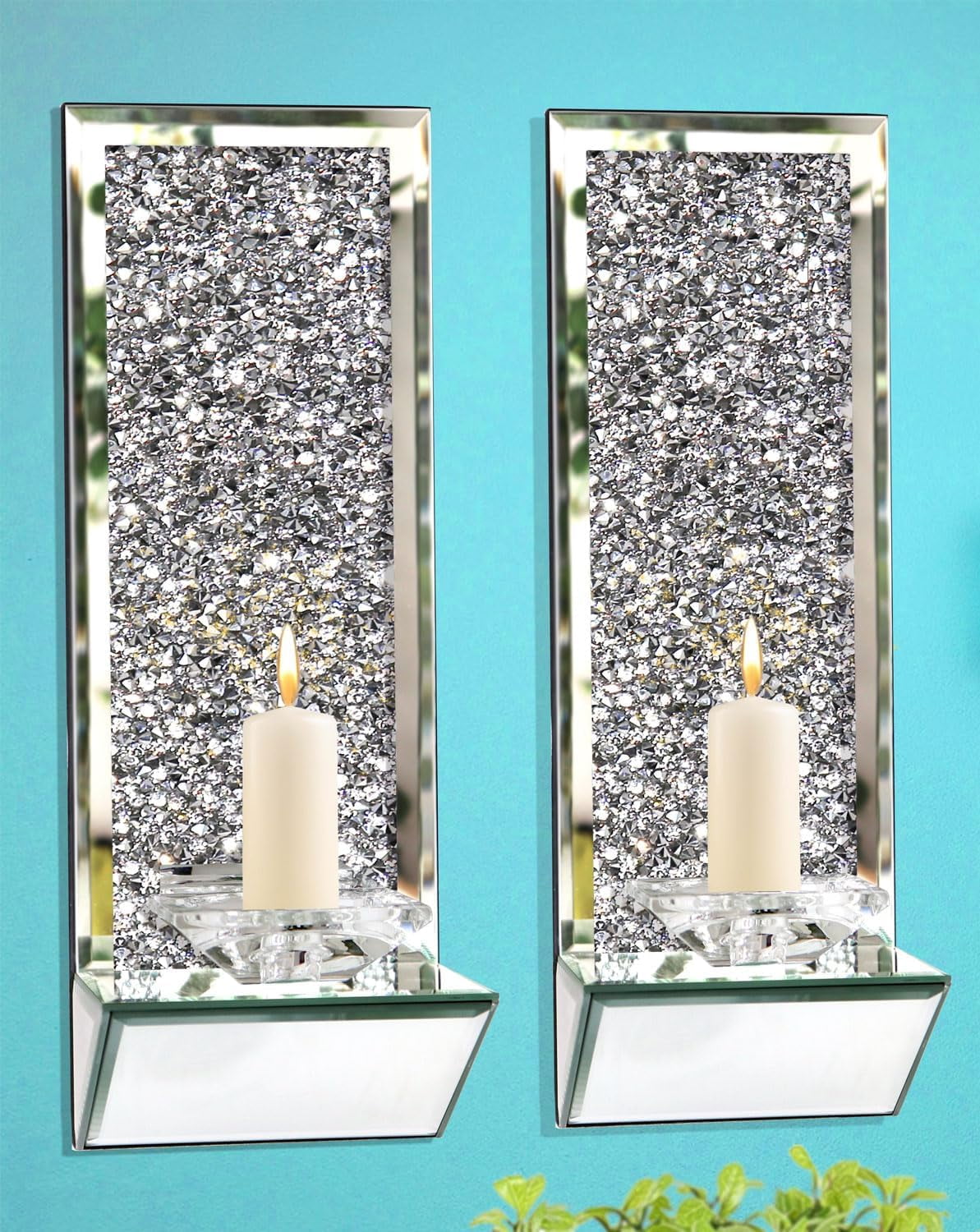 Stylish Mirrored Candle Sconces 2 Set - Elegant Wall Candle Holders ...