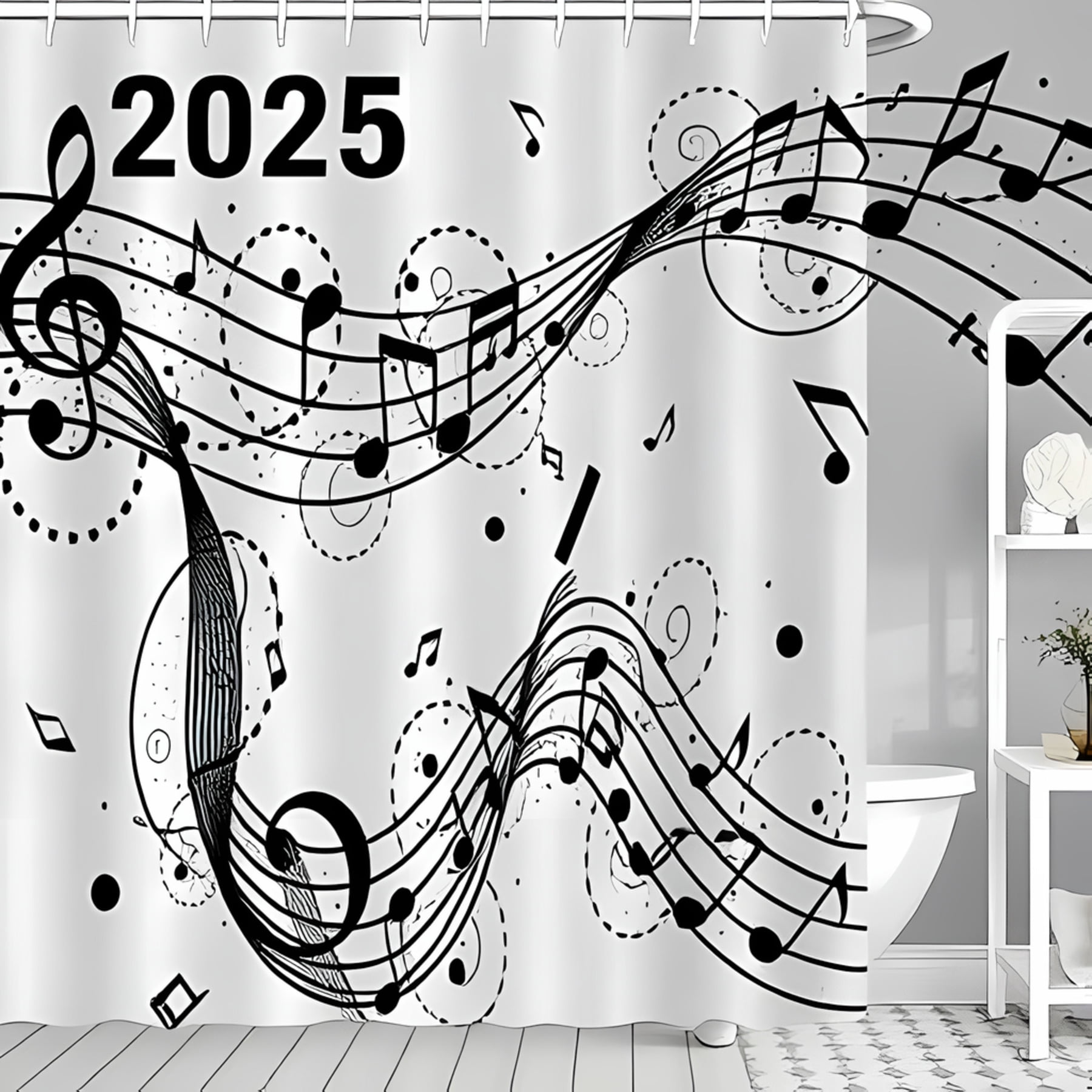 Stylish Monochromatic Musical Notes Shower Curtain 2025 - Elegant Grey ...