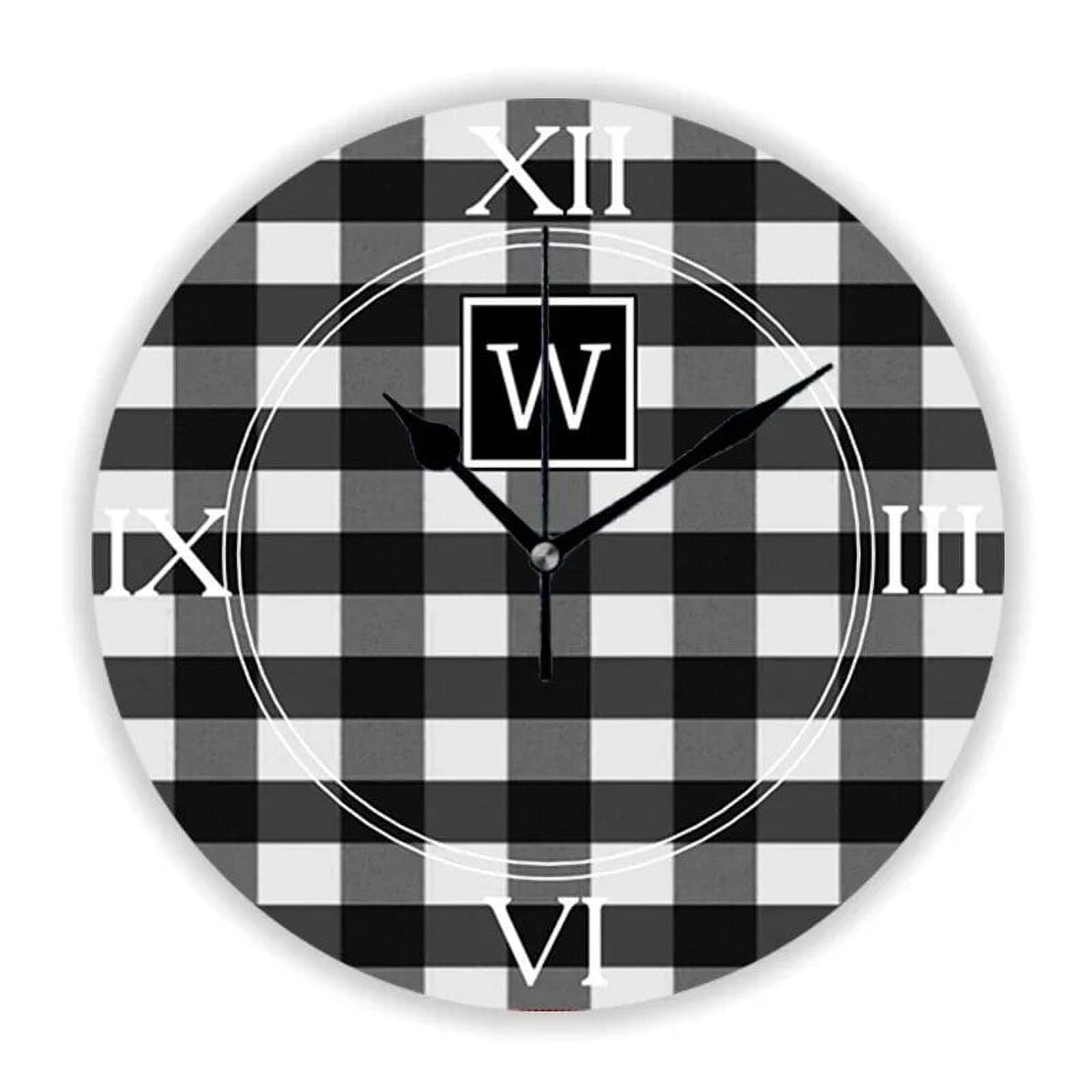 Stylish Monogram Black White Buffalo Plaid Farmhouse Wall Clock Chic ...
