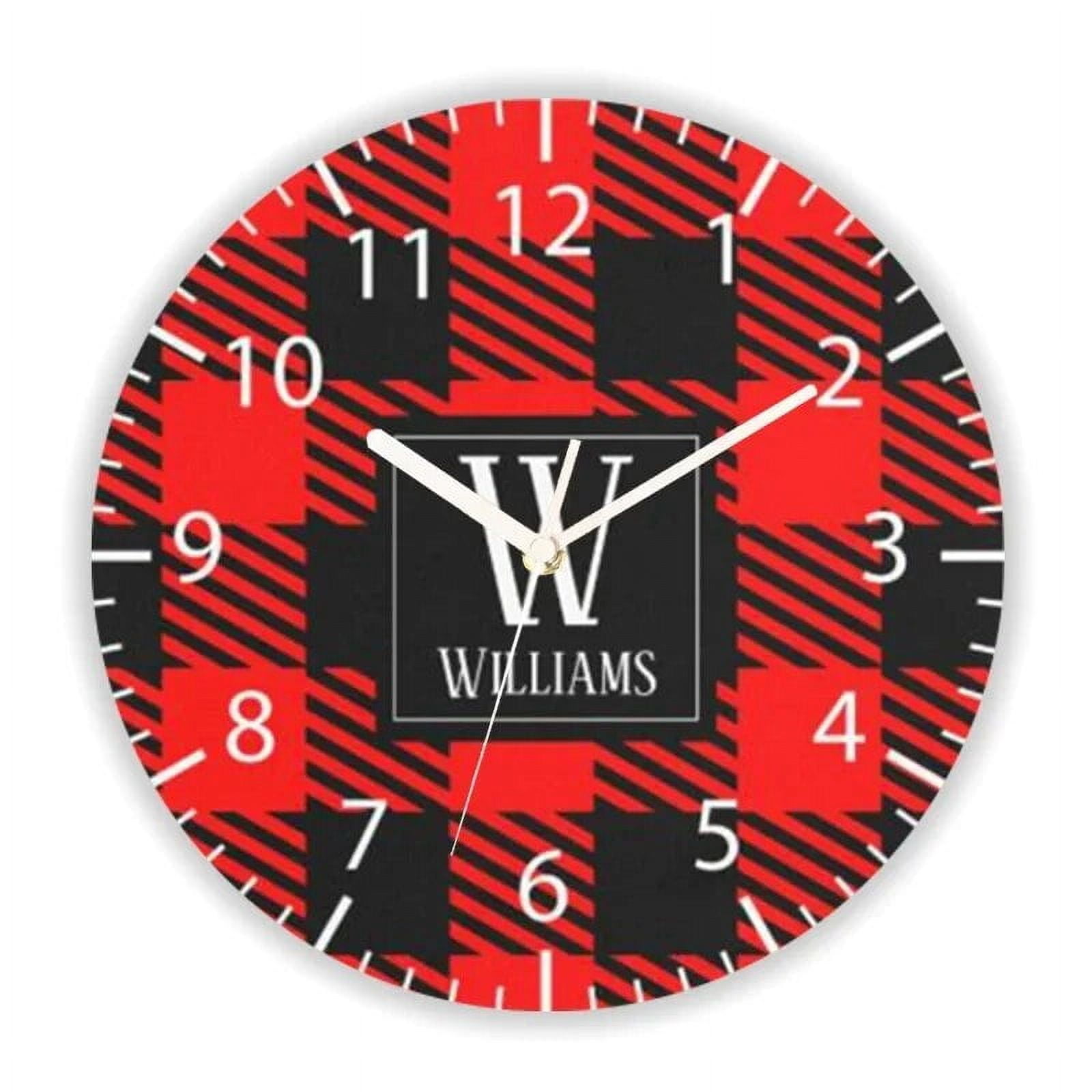 Stylish Monogram Black White Buffalo Plaid Farmhouse Wall Clock Chic ...