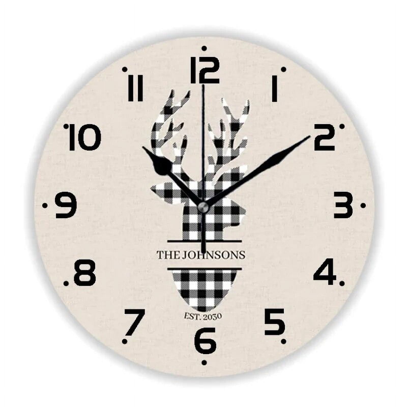Stylish Monogram Black White Buffalo Plaid Farmhouse Wall Clock Chic ...