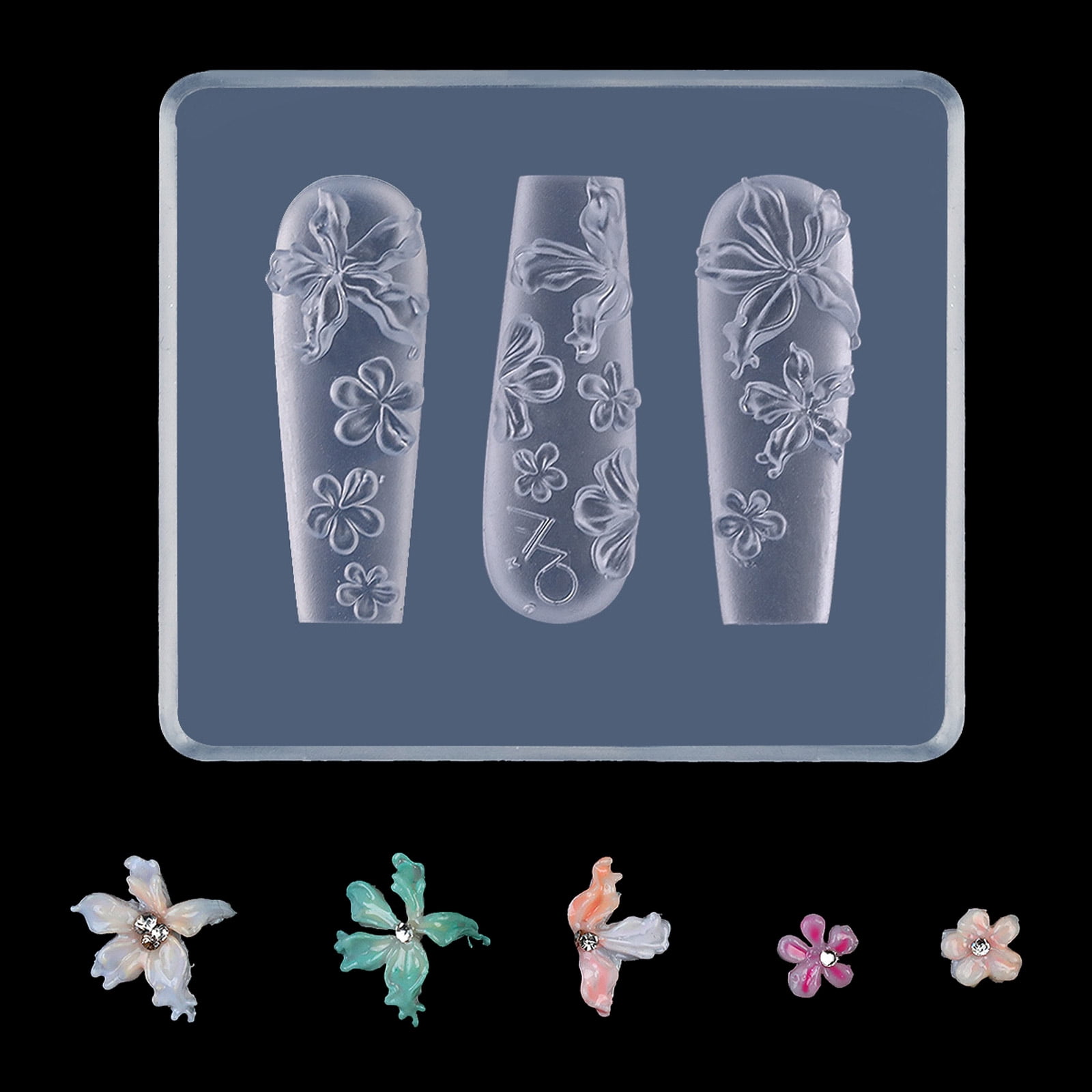 Stylish Nails Art Silicone Molds For 3D Embossed Nails Designs Rose And ...