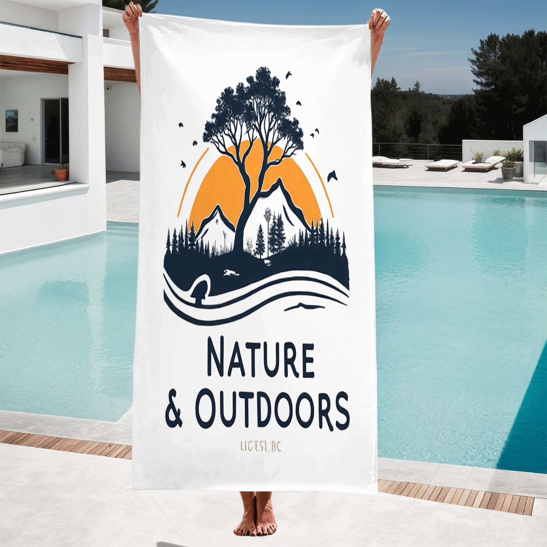 Stylish Nature & Outdoors Bath Towel - Scenic Tree Mountains & River ...