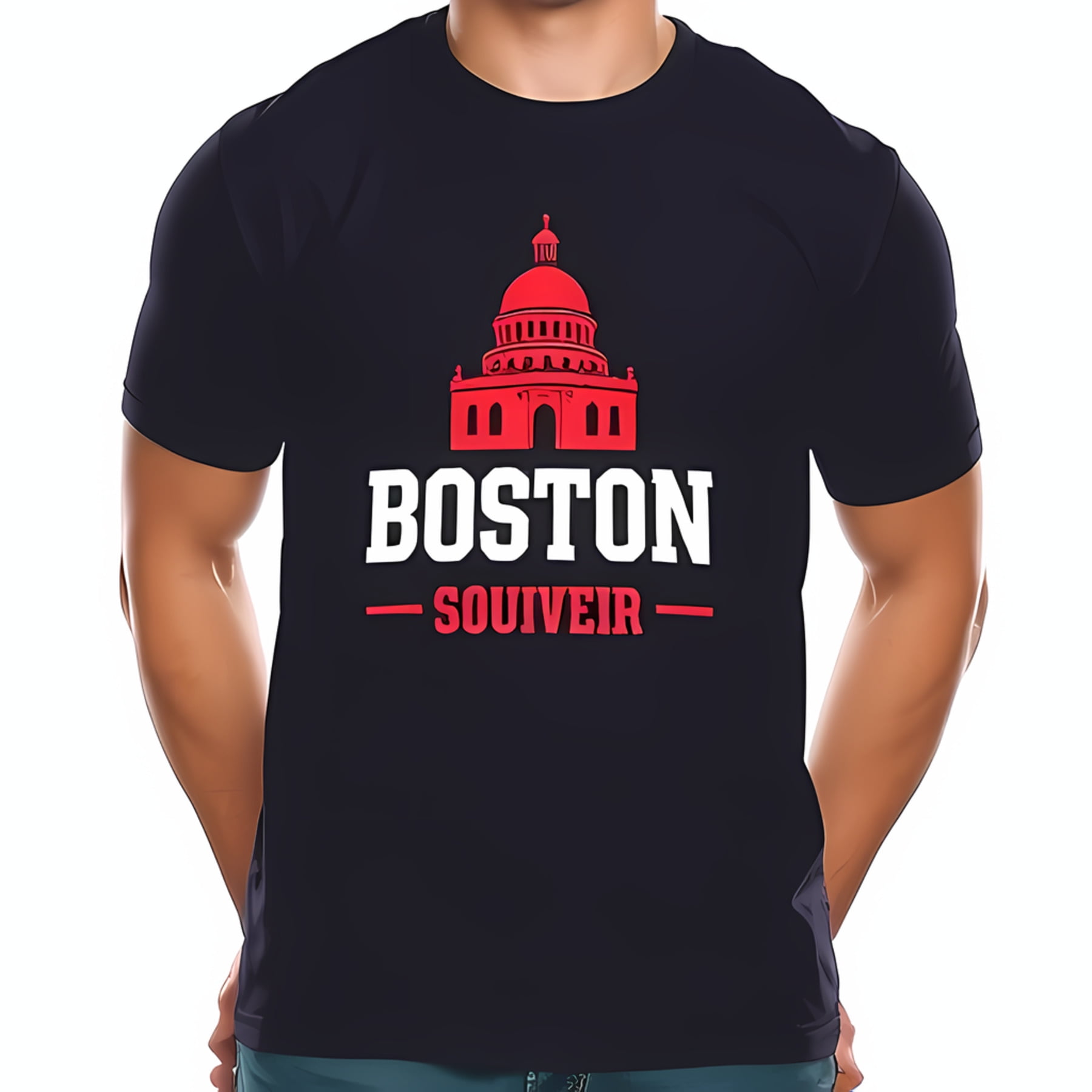 Stylish Navy Blue Cotton Short Sleeve T-Shirt with Bold Red ...