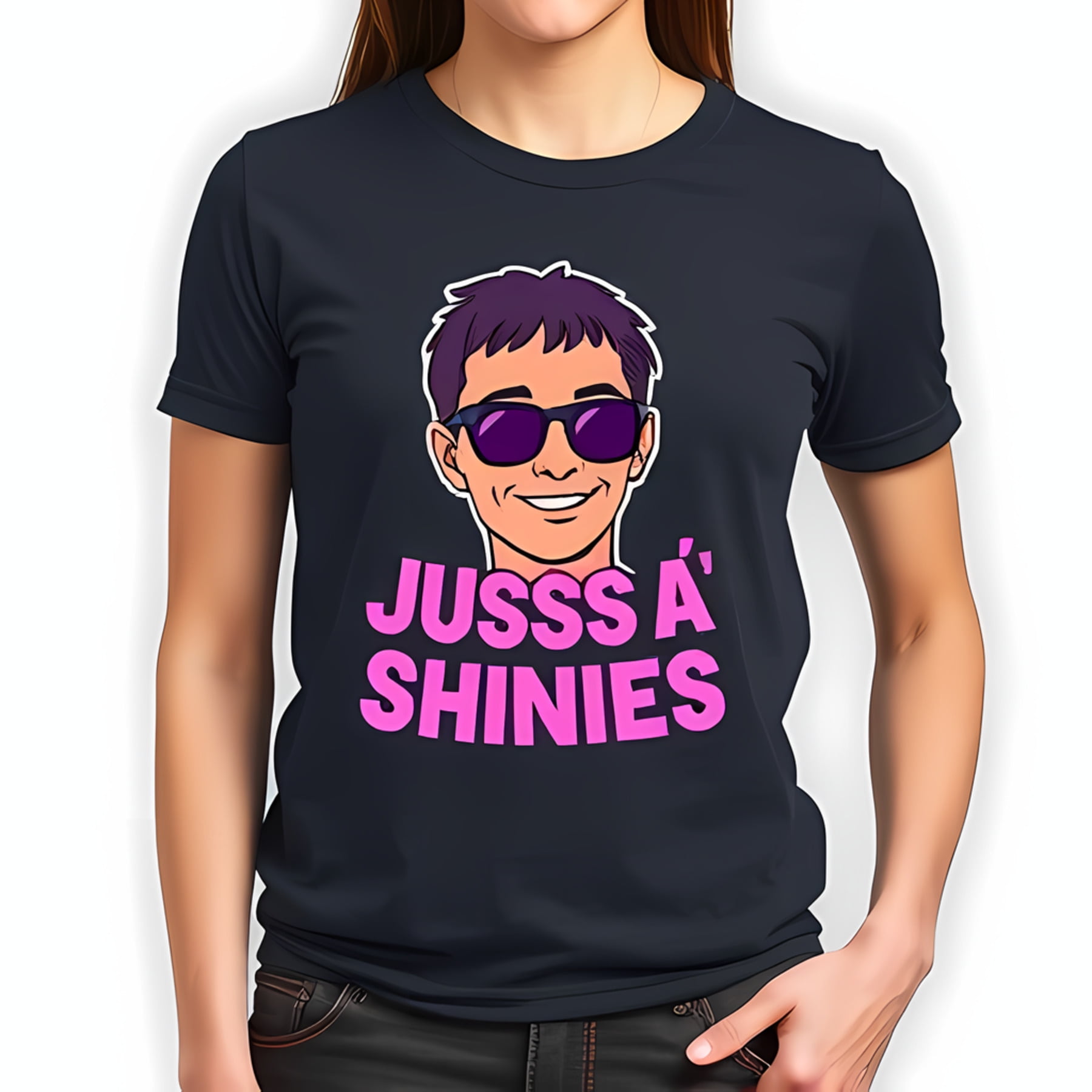 Stylish Navy Blue Cotton T-Shirt with Cartoon Purple-Haired Guy in ...