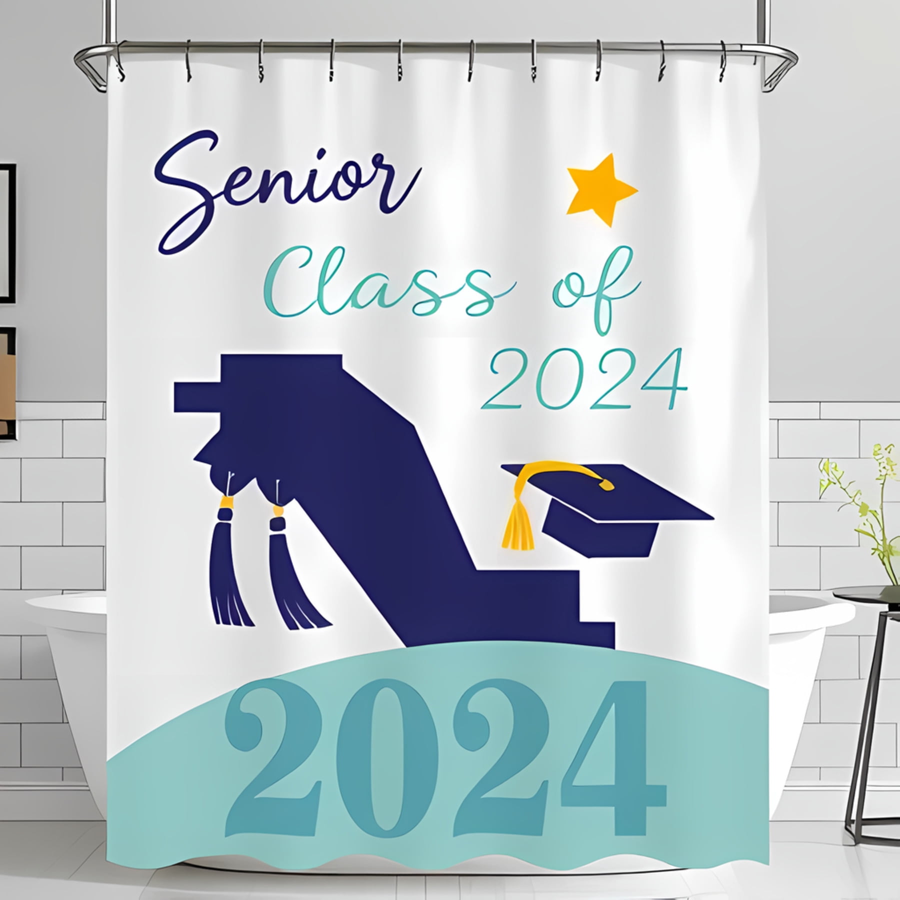 Stylish Navy Blue High-Heeled Shoe & Graduation Shower Curtain - Class ...
