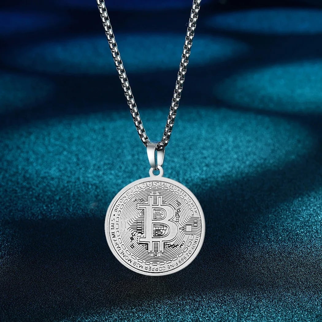 Stylish New 14K Yellow Gold Bitcoin Pendant Necklace Gold Plated Round ...