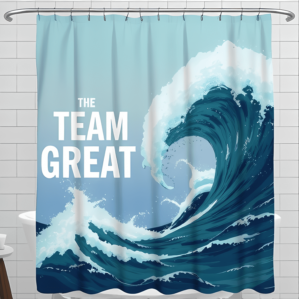 Stylish Ocean Wave Shower Curtain - "THE TEAM GREAT" Motivational ...