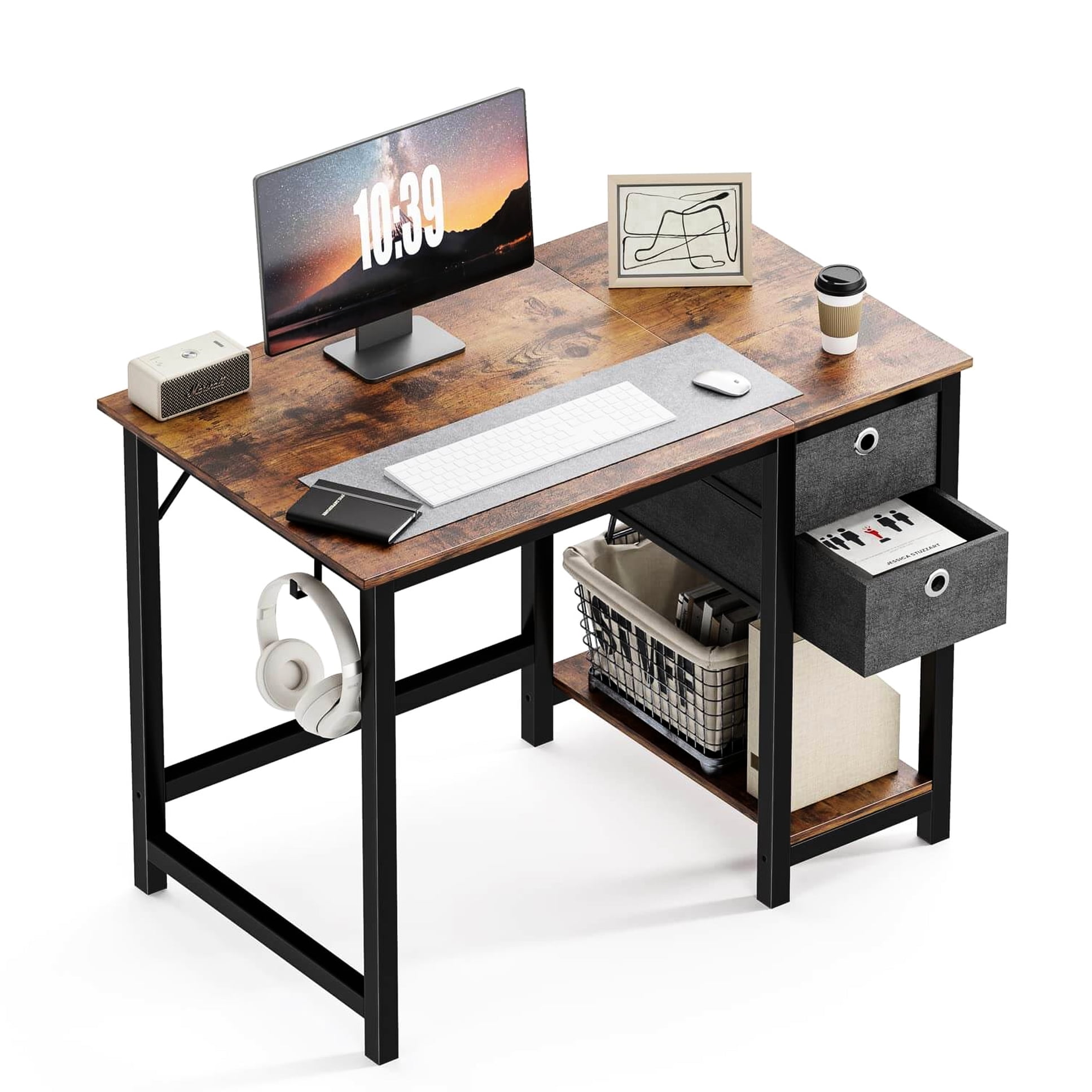 Stylish Office Table With 2 Drawers Storage. Vintage Rustic, 40in ...