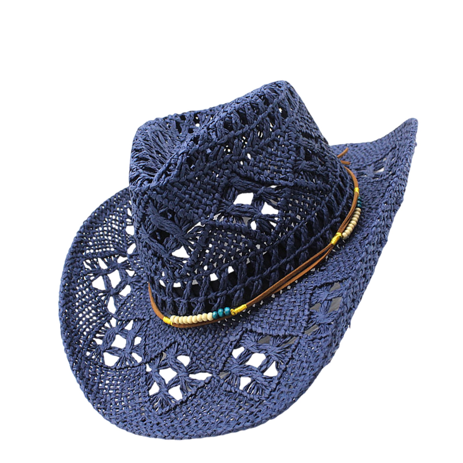Stylish Openwork Braided Sun Hat Wide Brimmed Lightweight Paper Straw ...