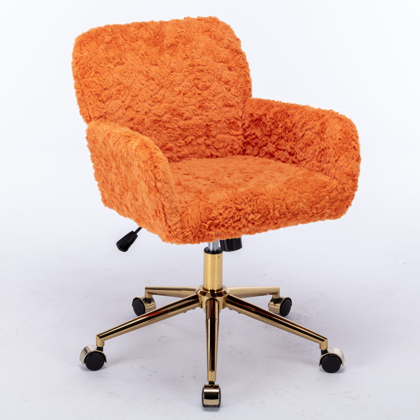 Stylish Orange Office Chair, Adjustable Swivel Vanity Chair with Golden ...