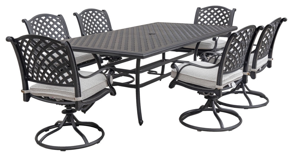 GatherCraft Ventura Cast Aluminum 7 Piece Rectangular Dining Set with 6 ...