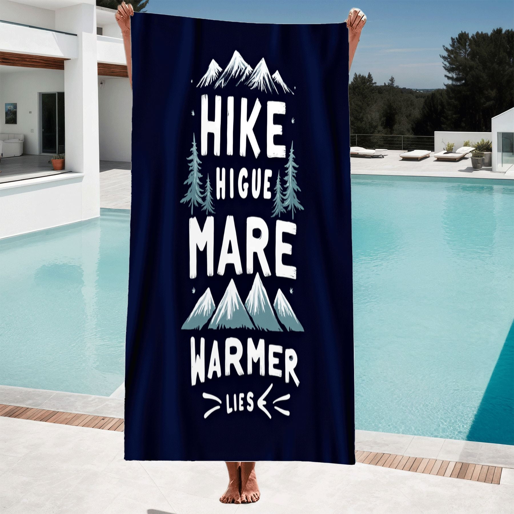 Stylish Outdoor-Themed Beach Towel with Bold ' HIKE HIGUE HARMER LIES ...