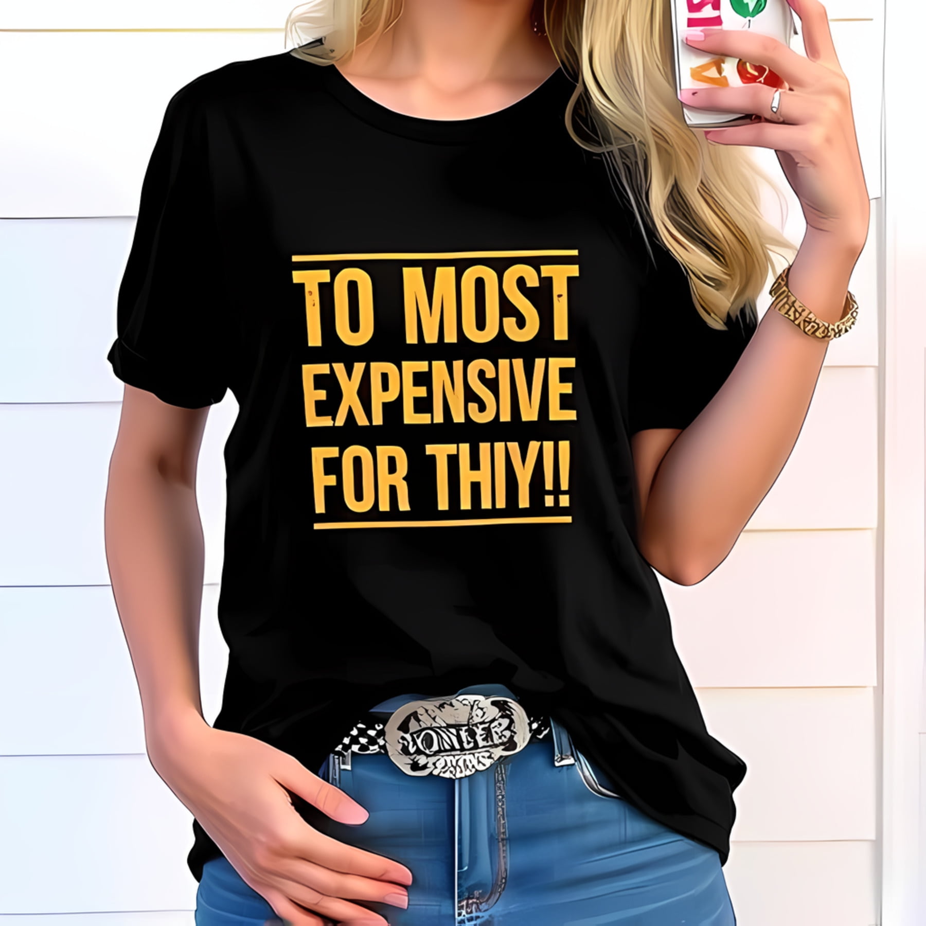 Stylish Oversized Cotton T-Shirt with Bold Yellow Slogan " TO MOST EXPENSIVE FOR THIY " - Casual ...
