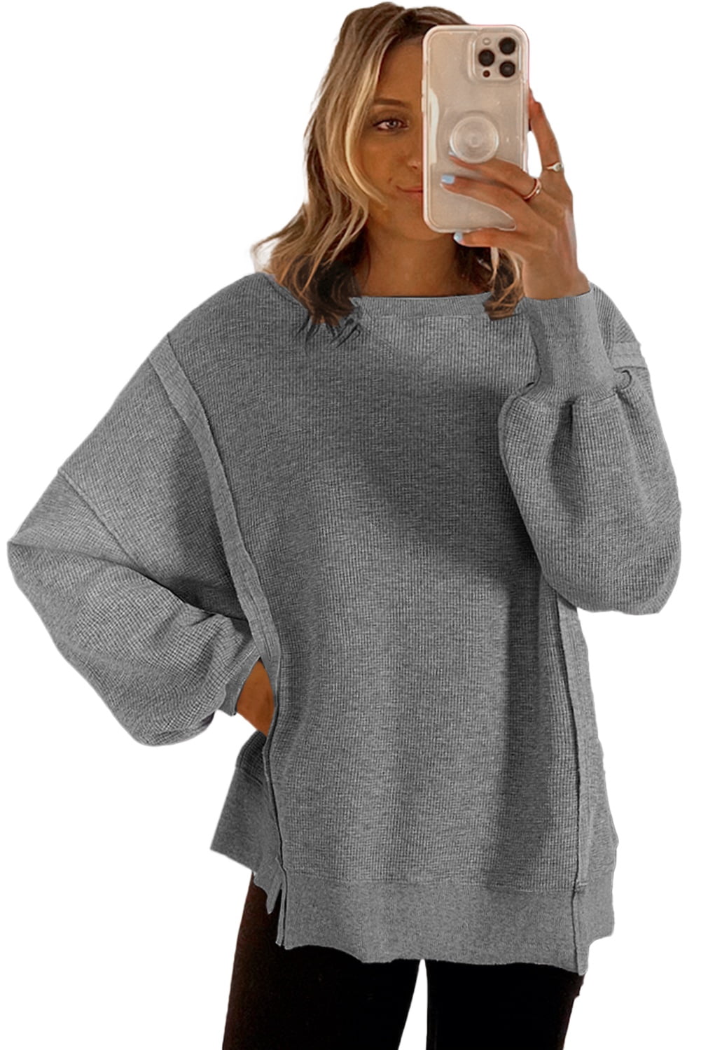 Stylish Oversized Long Sleeve Top with Split Design and Bishop Sleeves ...
