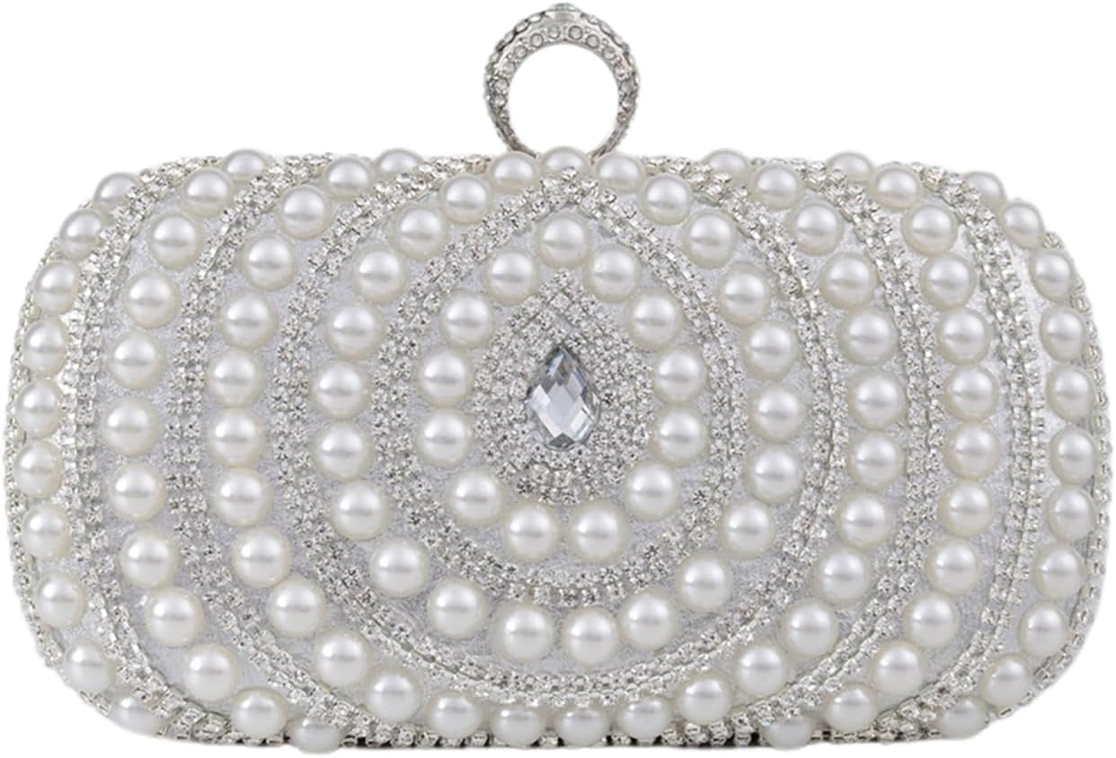 Stylish Pearl Rhinestone Handbag Clasp Square Dinner Party Bag Wedding ...