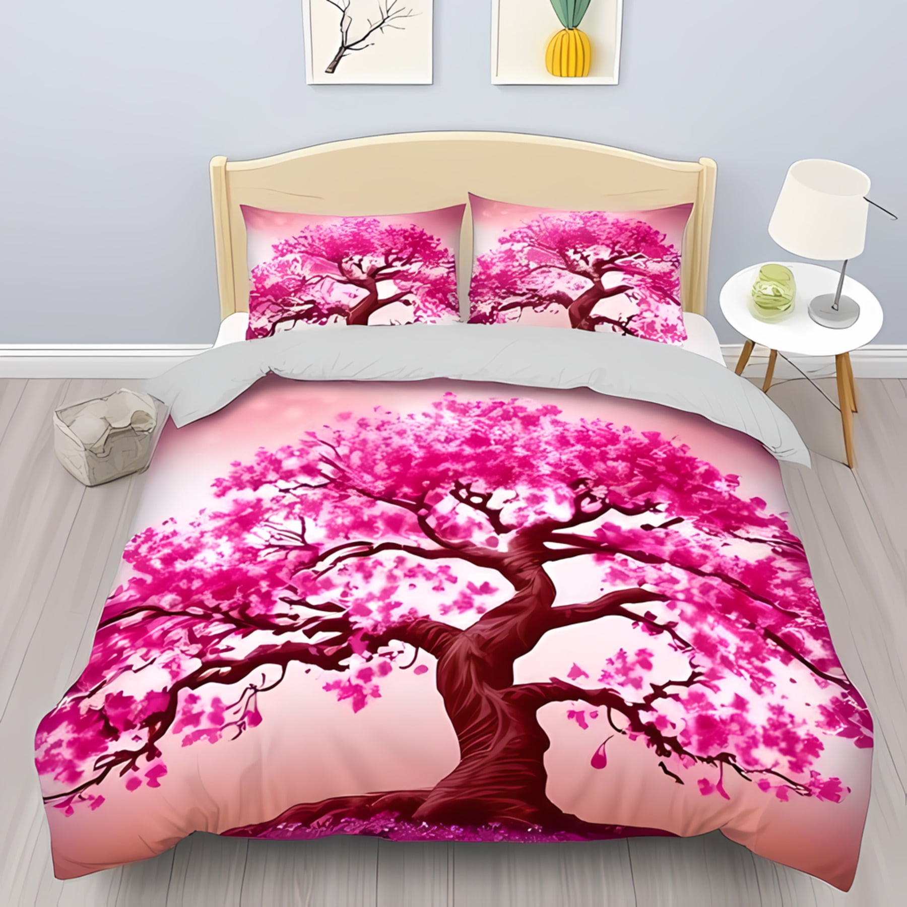 Stylish Pink Cherry Blossom Comforter Set Soft Peach Pink Bedding for a ...