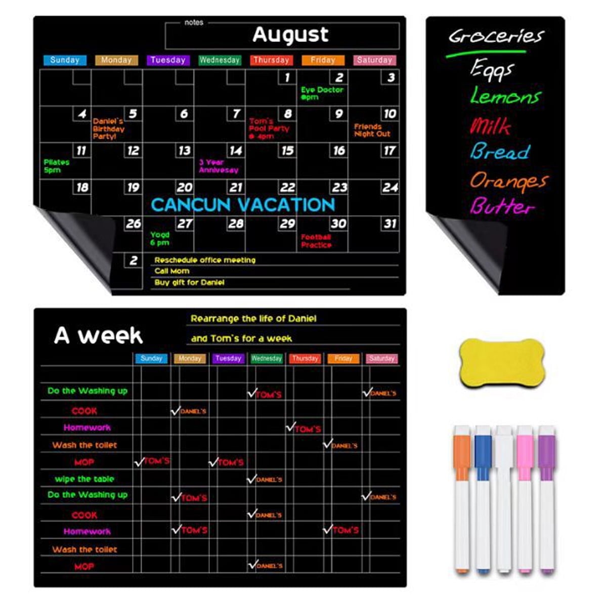 Stylish Planning Companion, Magnetic Chalkboard With Neon Markers ...