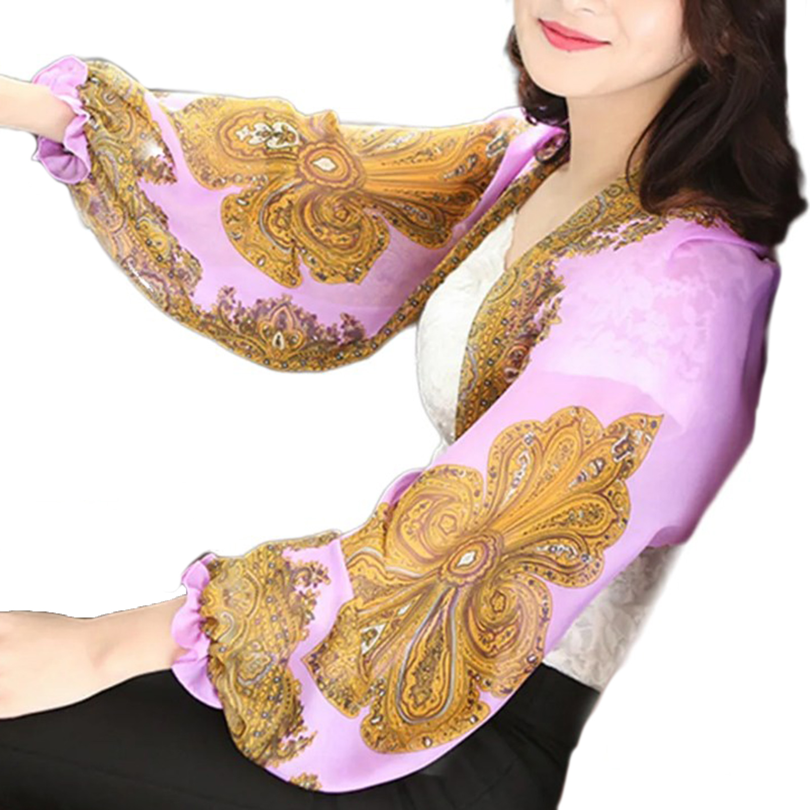 Stylish Print Cooling Shawl Sun Protective Covers Up Shawl Bells Arm ...