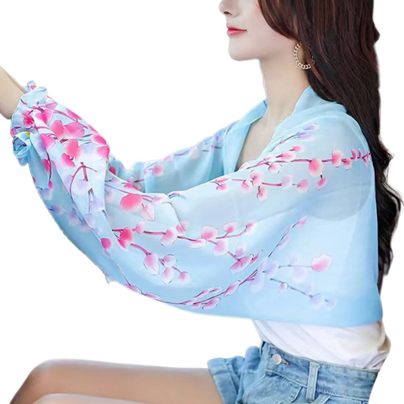 Stylish Print Cooling Shawl Sun Protective Covers Up Shawl Bells Arm ...