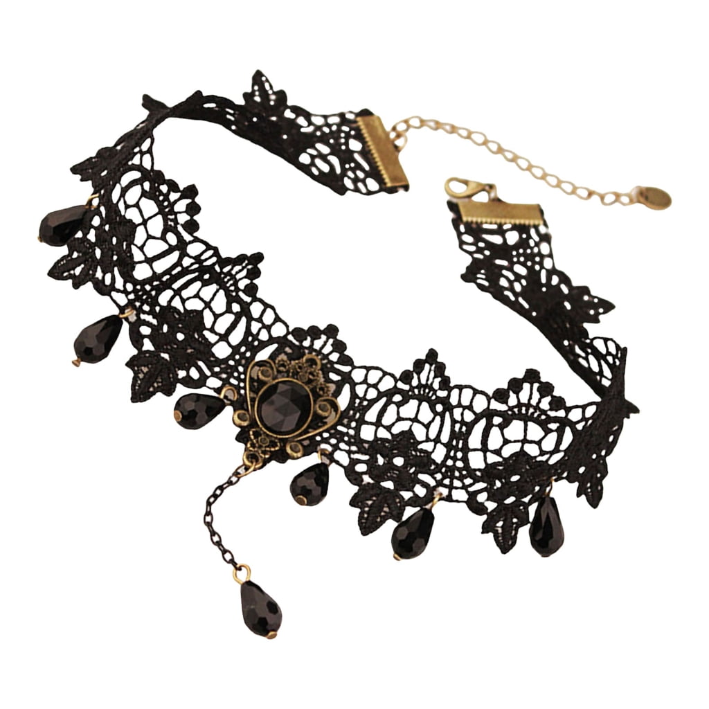 Stylish Punk Lace Choker Collarbone Necklace Crystal Neckband for ...