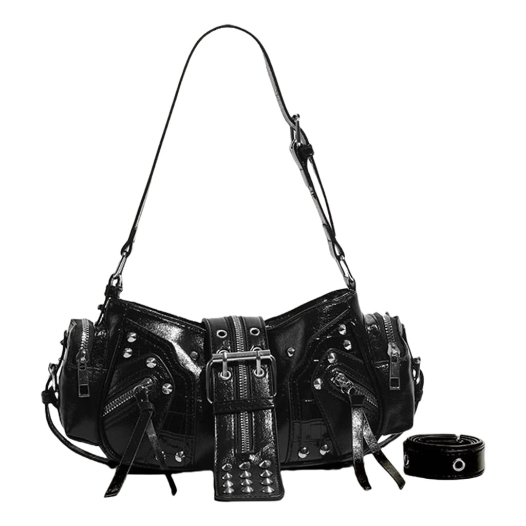 Stylish Punk Rivets PU Leather Armpit Bag for Women Evening Purse ...