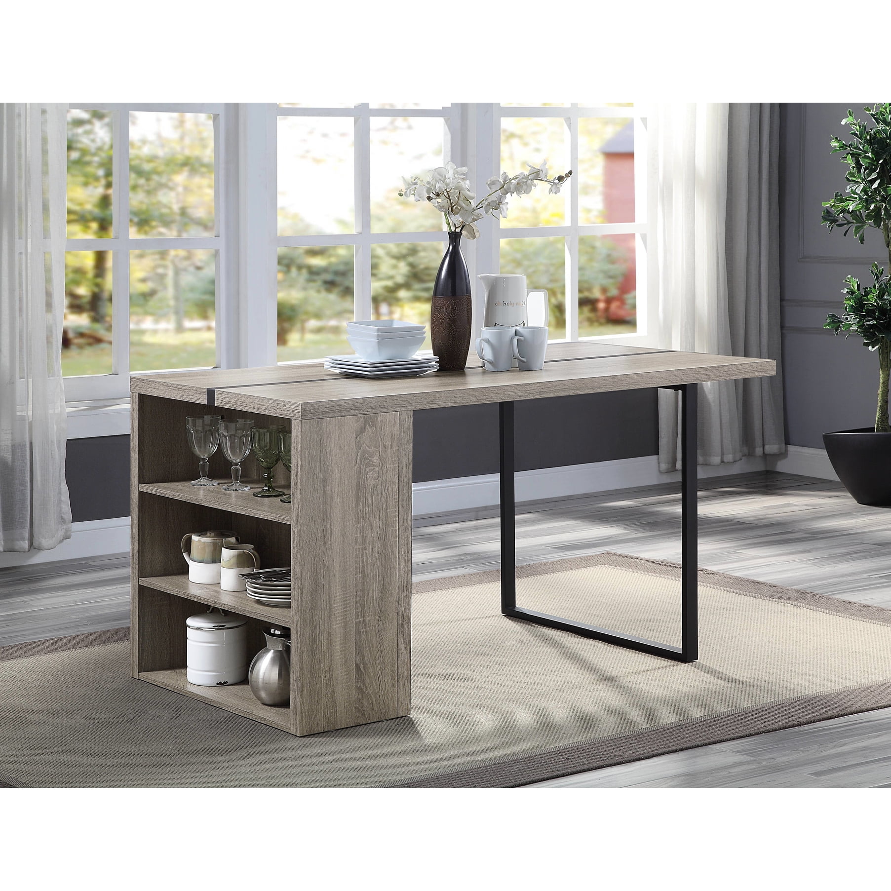 Stylish Rectangular Table In Grey And Black, Metal Inlay Organized ...
