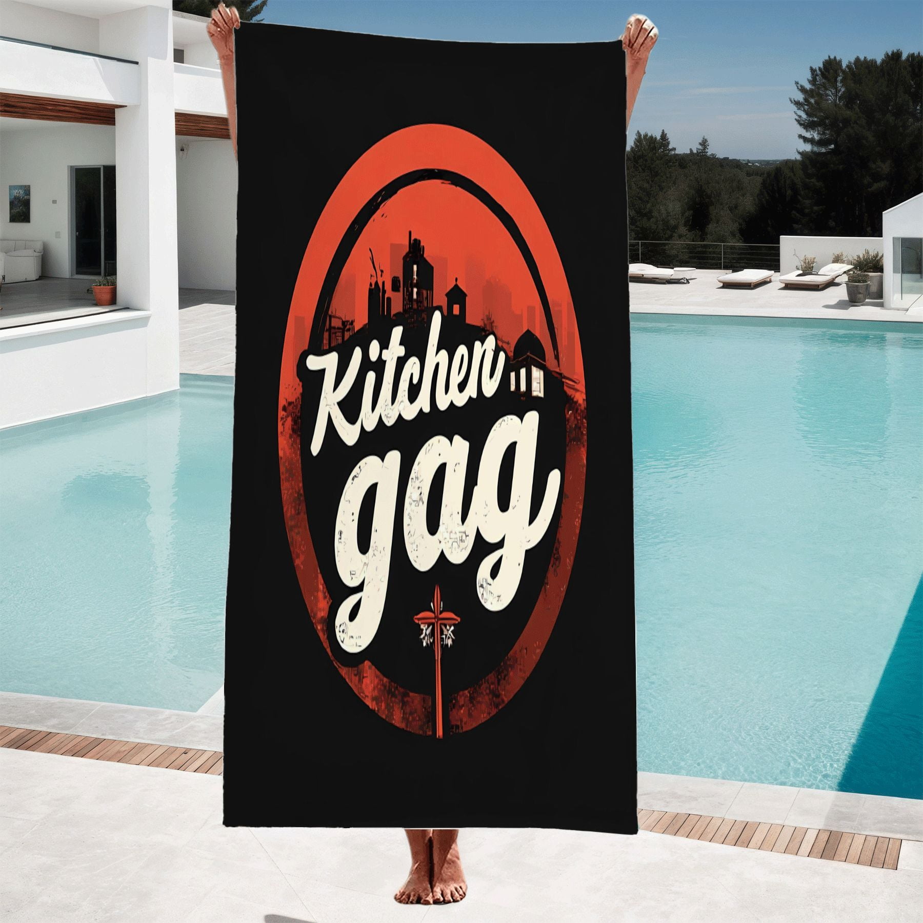 Stylish Red & Black Urban Design Beach Towel - Perfect for Pool Travel ...