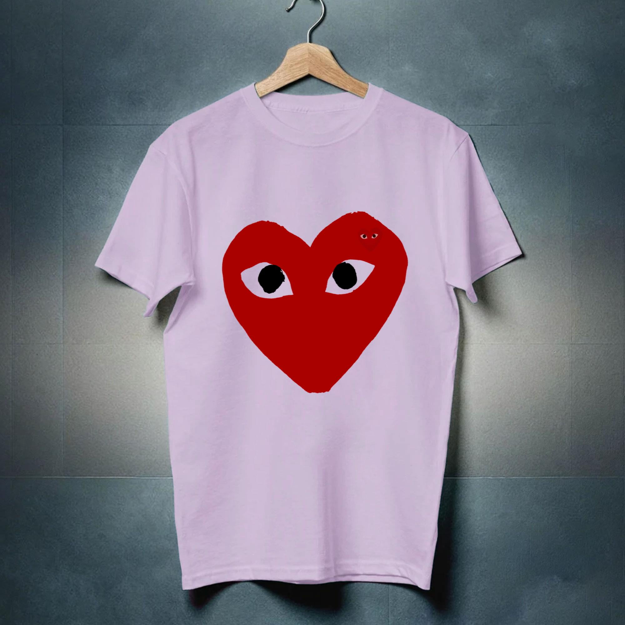 Stylish Red Heart Emblem Graphic Shirt for Men and Women in White Color ...